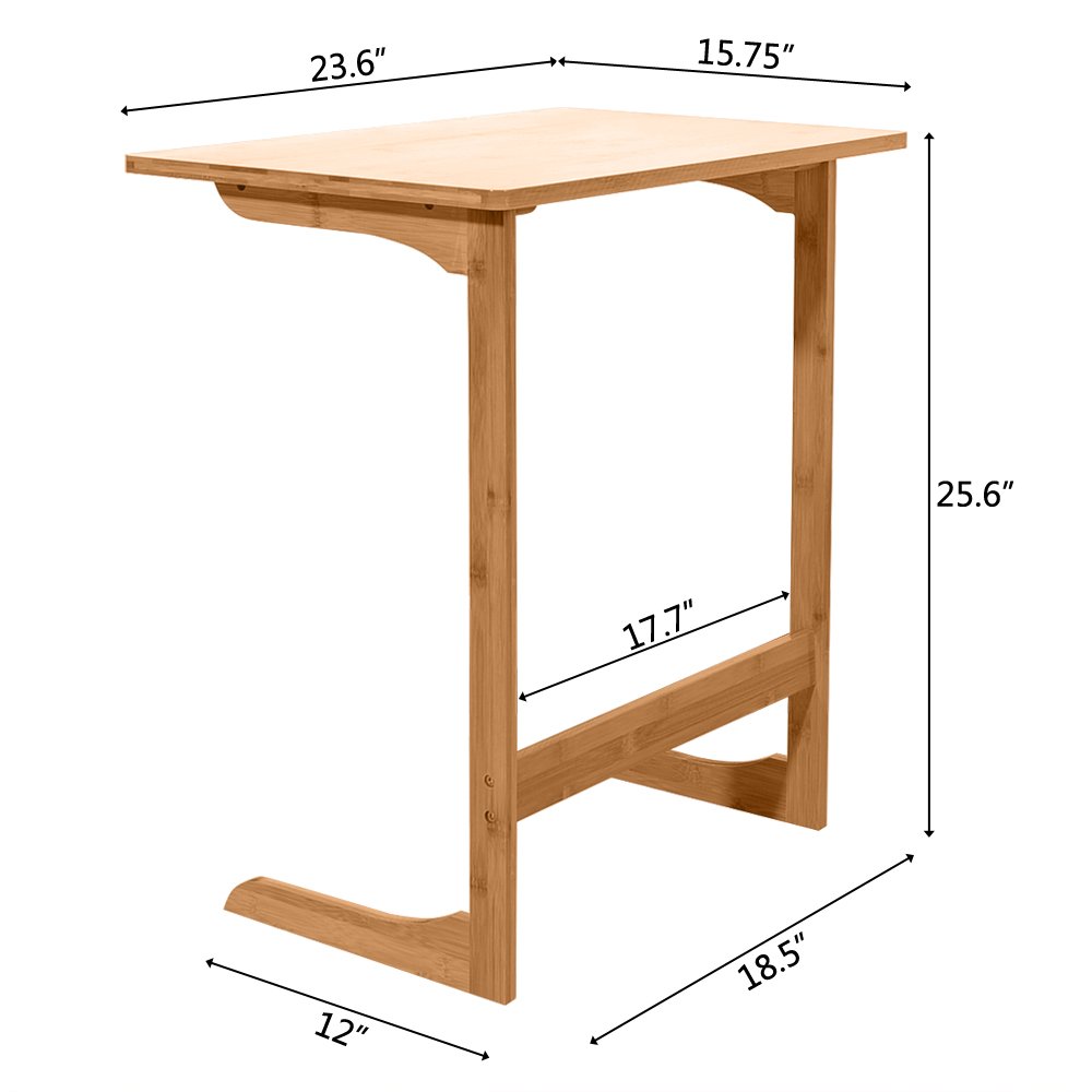 Goujxcy Bamboo Snack Table,Sofa Couch Coffee End Table Bed Side Table Laptop Desk Modern Furniture for Home Office,Natural Wood