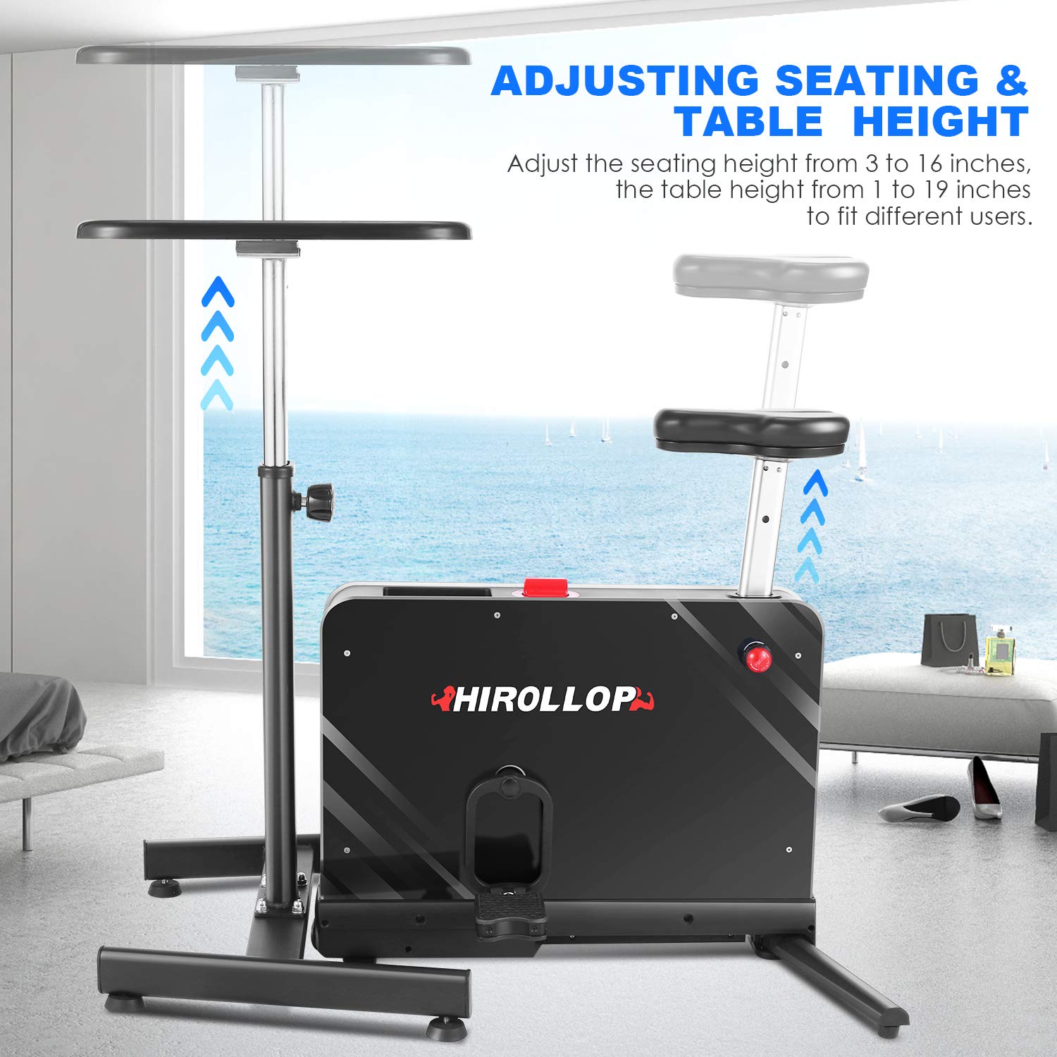 HIROLLOP Indoor Cycling Bike, Standing Desk Exercise Bike with Fully Adjustable for Home, Office, Sport and Workout Cardio(exercise bike with desk)