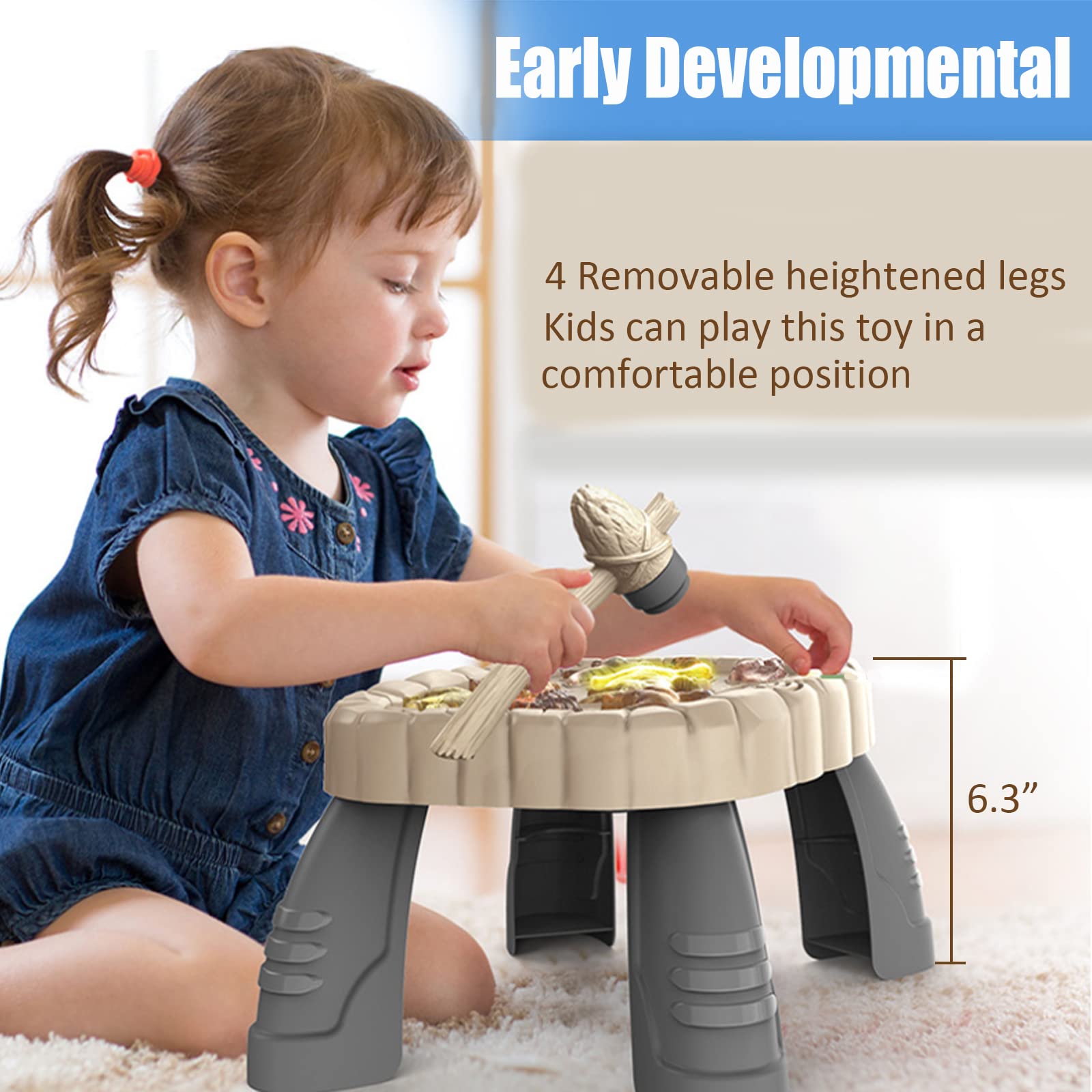 Itcaoseklu Whack A Dinosaur Toy, Interactive Whack a Mole Pounding Game Toy, 2 Hammer & 4 Heighten Legs, Dinosaur Identify Early Developmental Educational Toy for Kids Toddlers
