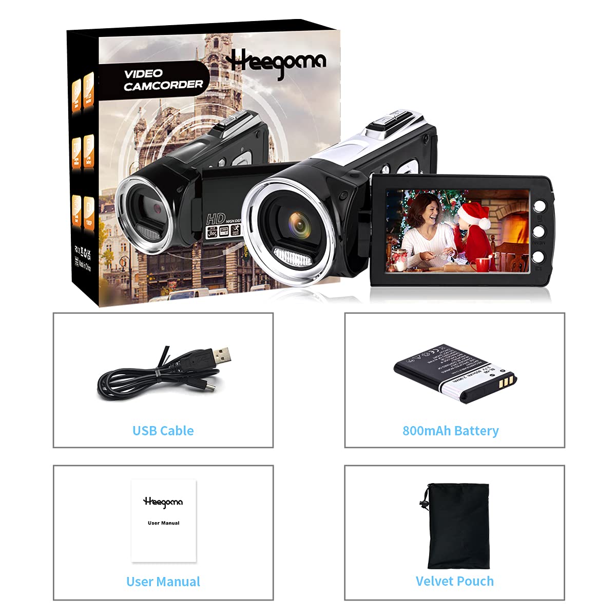 Heegomn Video Camera Camcorder 1080P 36MP Video Recorder Camera Vlogging Camera for YouTube TikTok Digital Camera Recorder Kids Camcorder with 2.8" LCD Screen,8X Digital Zoom for Teens Beginners