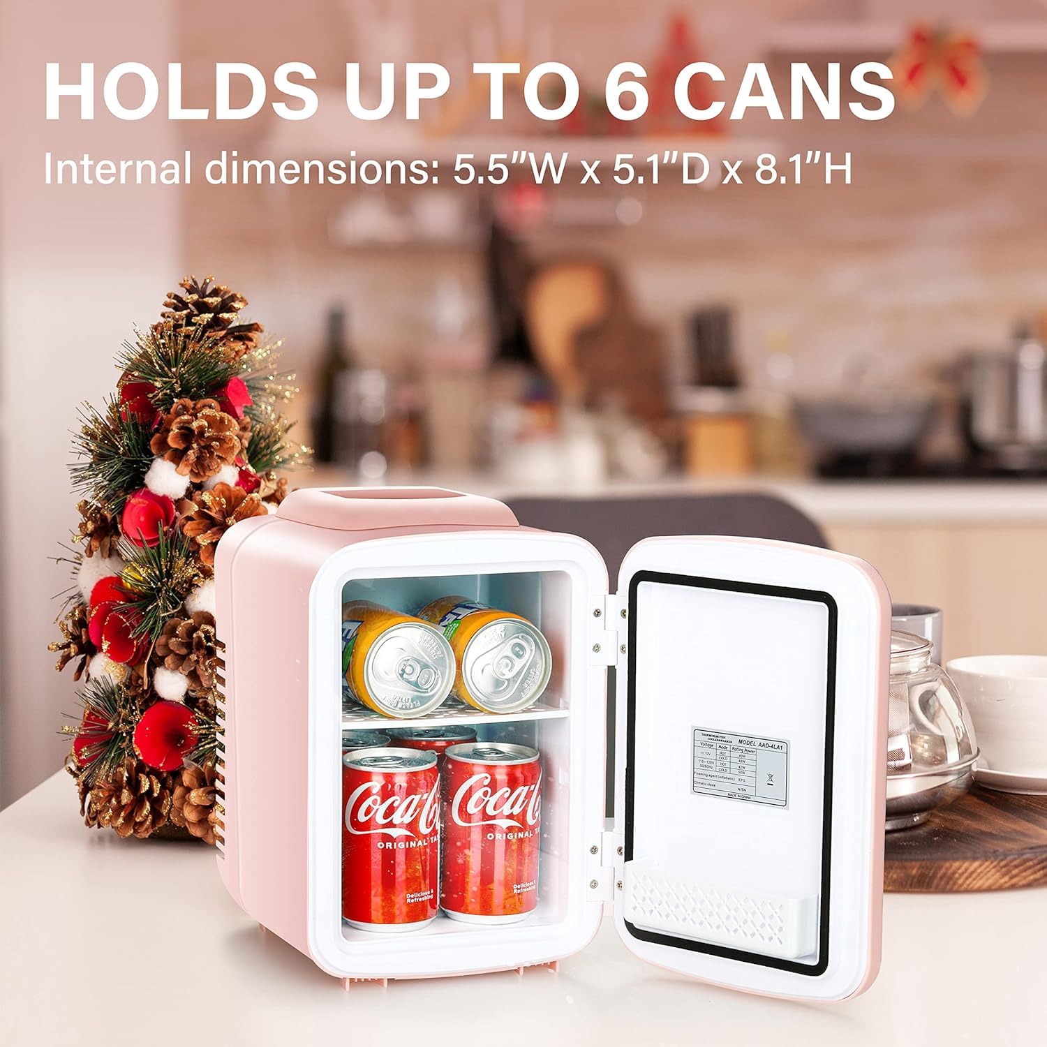 HealSmart Portable Mini Fridge, 4 Liter 6 Can Cooler and Warmer Compact Refrigerators 100% Freon-Free & Eco Friendly for Drinks, Food, Pink