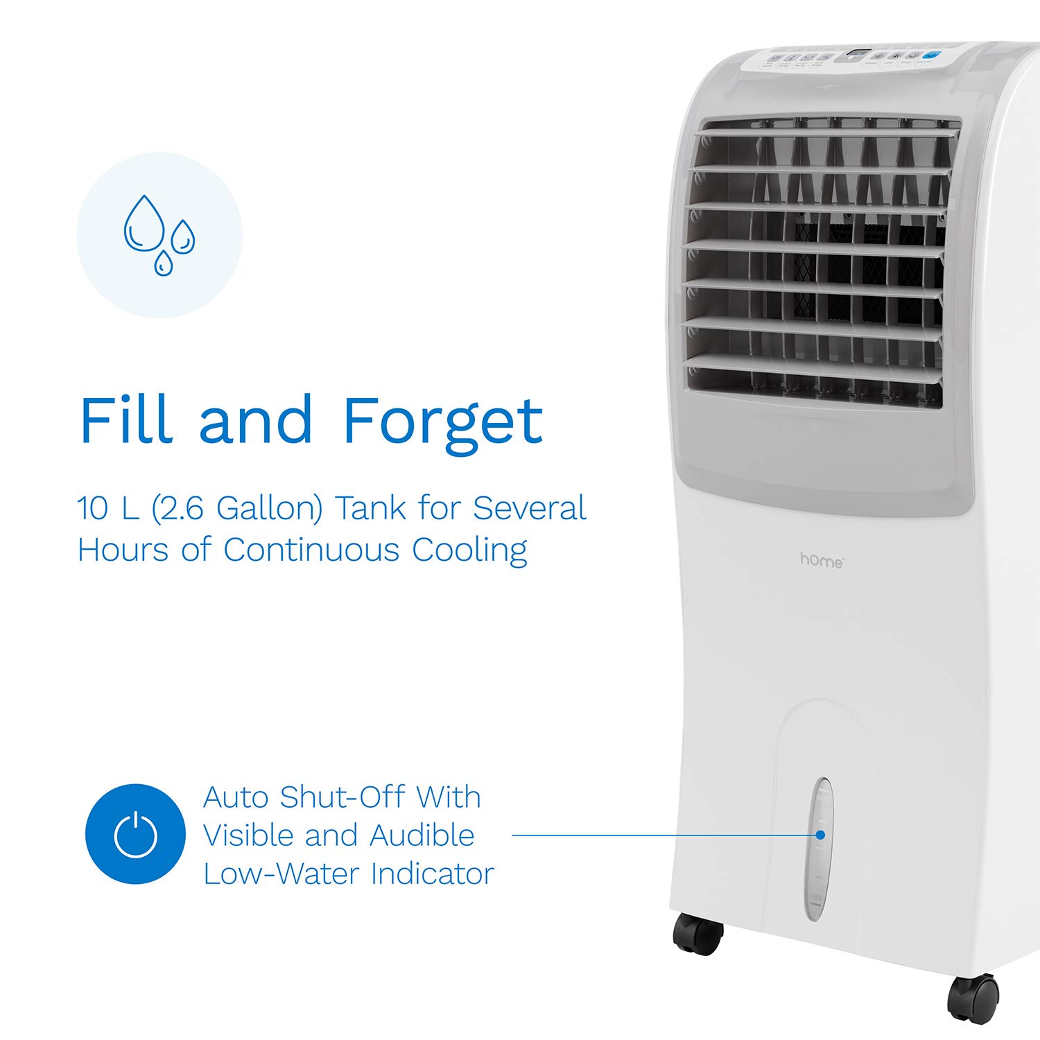 hOmeLabs Evaporative Cooler - Cooling Fan with 3 Wind Modes, 3 Speeds, Timer, Humidifier and Auto Shut Off Function - with 10 Liter Ice Water Tank Capacity - Cools Room up to 200 Square Feet