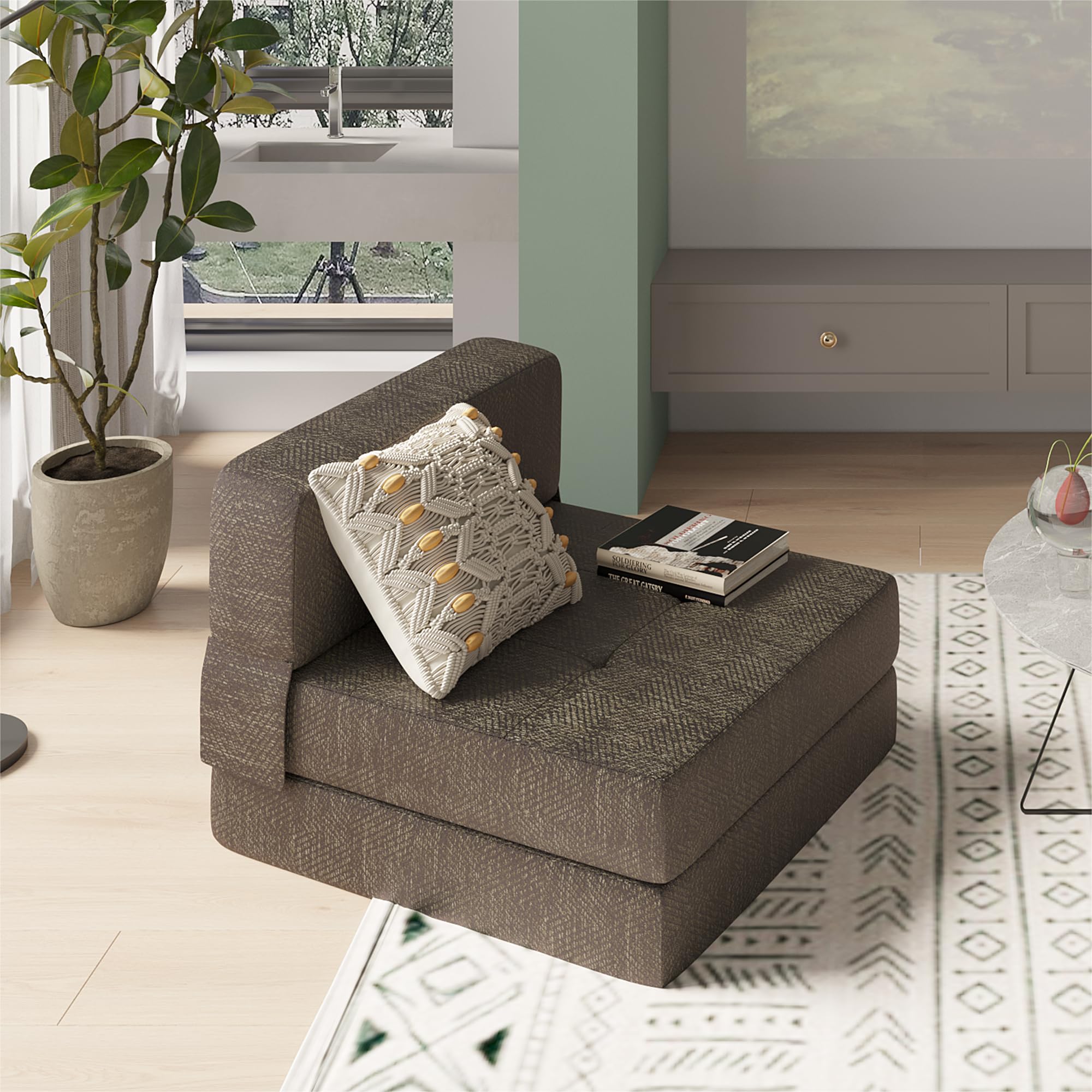 Youmumeub Convertible Sofa Bed, Floor Futon Sofa Bed with Memory Foam for Living Room & Apartment, Linen Fabric, Dark Gray