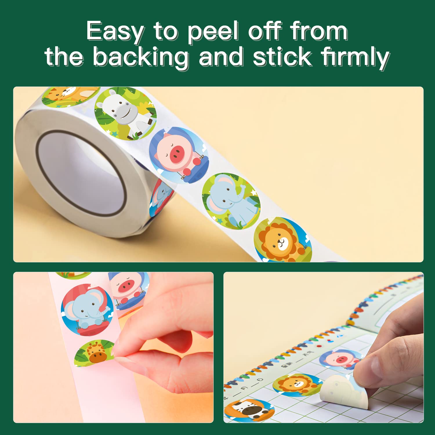 Motivational Stickers Animal Stickers Roll, 600 Pcs Stickers Available for Teacher Rewards/Kids Potty Training Stickers, 10 Designs 1.5inch
