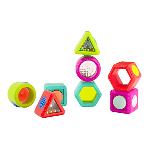 Infantino Peek & See Activity Blocks - Fine Motor Skills, Stacking Play, Block Set, Sensory Play, Rattle Sounds, Shapes, Colors, Tactile Multi-Textured Blocks, Easy Press & Stay Design, 6+ Months
