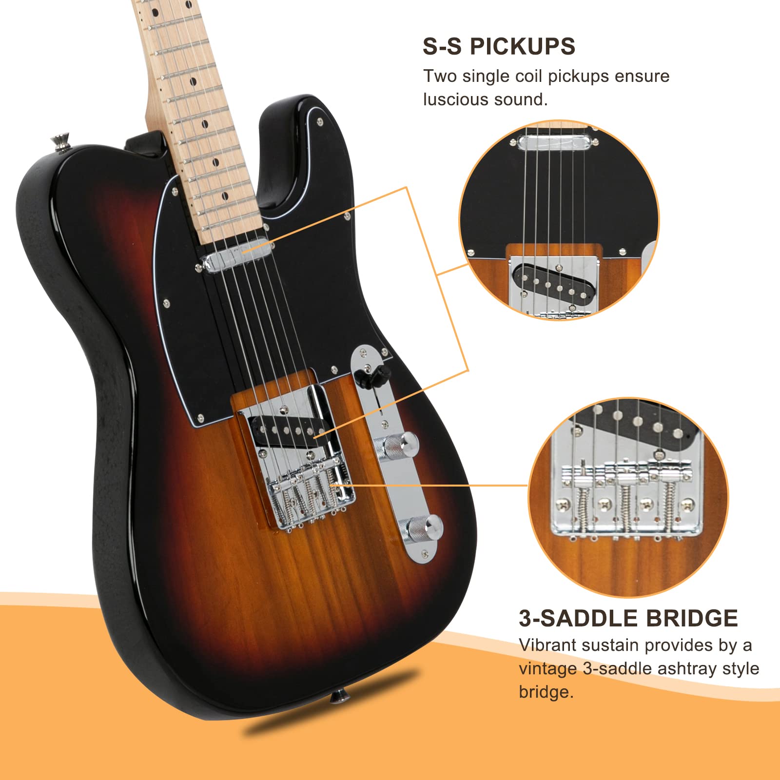 GLARRY 39" GLP Electric Guitar Solid Body Full Size Kit for Beginner, Humbucker Pickups, 3-Ways Switch with Bag, Strap, Cable, Plectrum, Pick (Black)