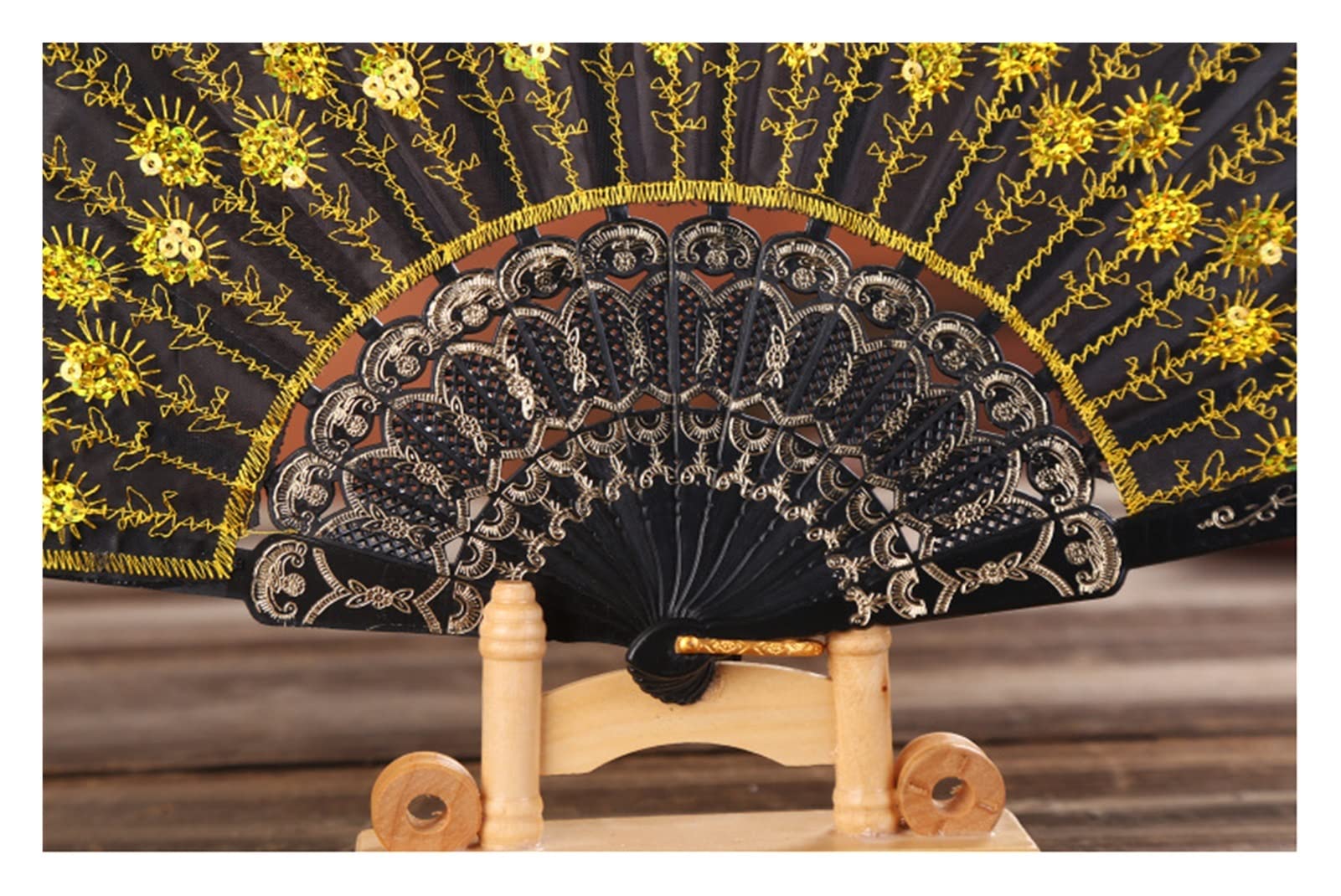 HALAHAI Folding Fan Embroidered Sequins Folding Fan Chinese Style Classical Hand Fans Dance Manual Fan Hand Fan (Color : A1, Size : 23 * 41CM)
