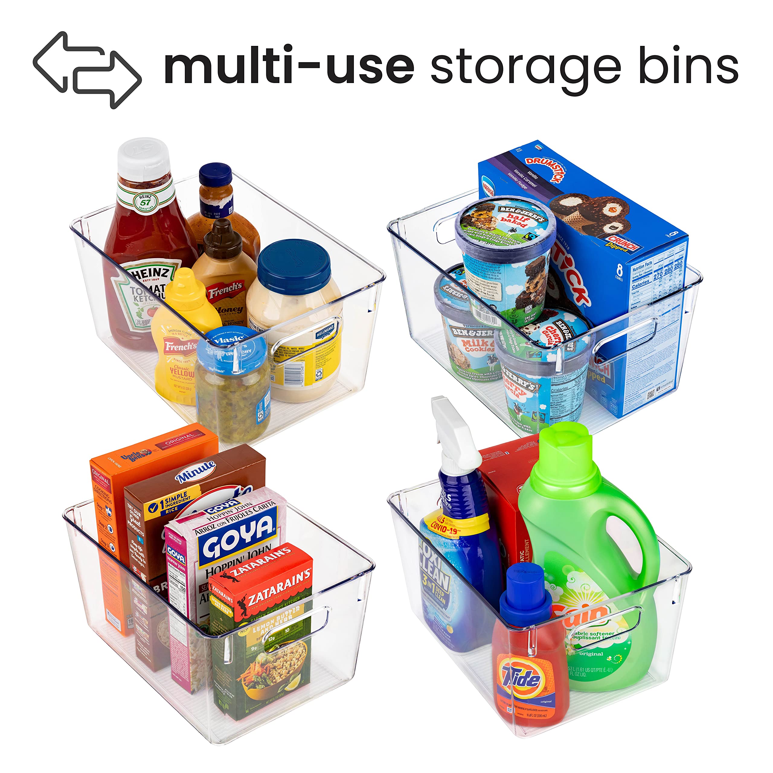 Homeries Pantry Organizer, Clear Storage Bins, for Kitchen, Pantry, Cabinets, for Storing Packets, Spices, Sauce, Snacks, Cans 11βx8βx6β (Pack Of 6)