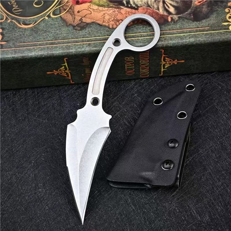 Gtkii Gtk149 Fixed Blade Knife, EDC Tool Knife for Outdoor Camping Hunting Fishing with Kydex Sheath(Silver)