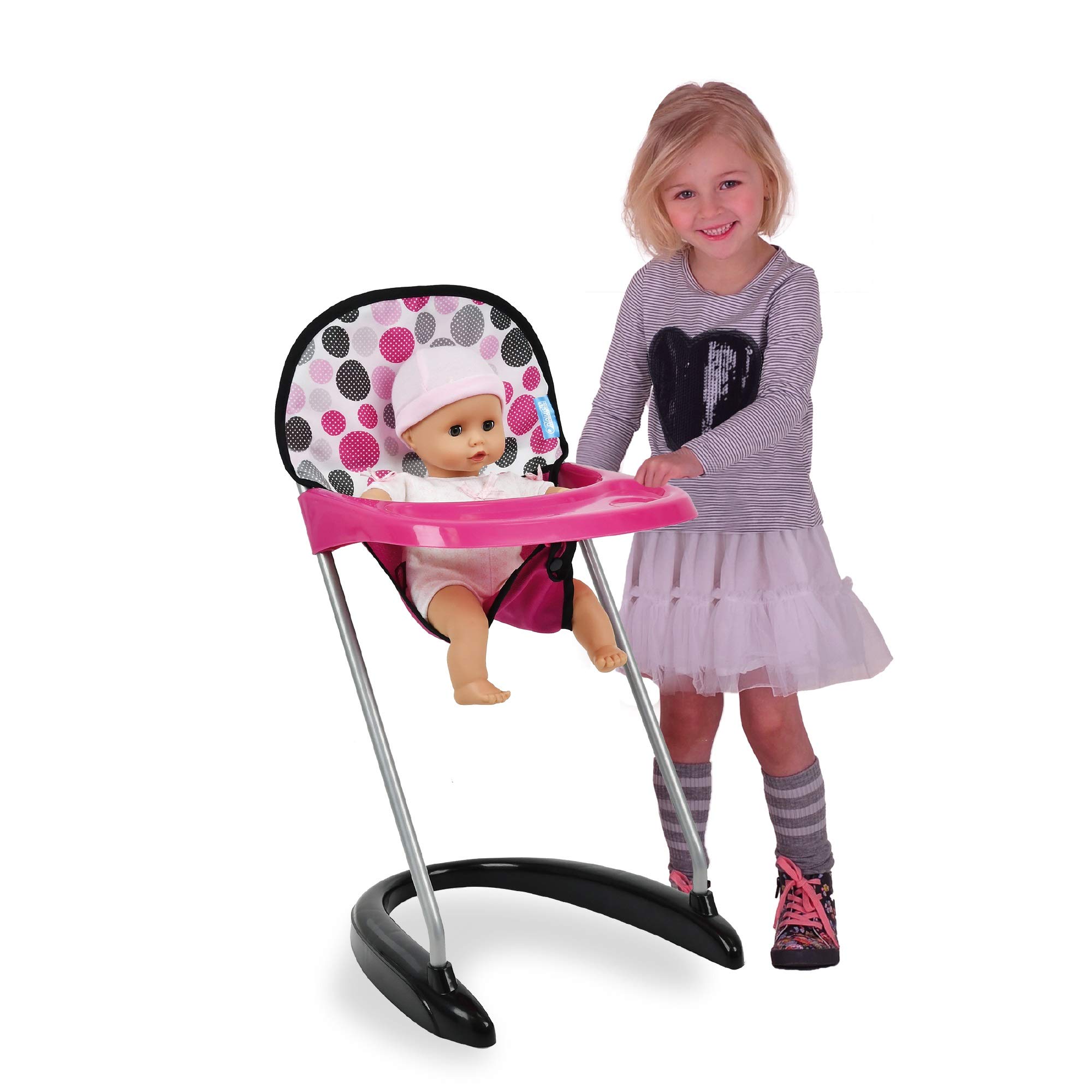 Hauck Pink Dot Doll 3 Piece Doll Stroll and Care Set Includes a Half Folding Stroller, Play Yard and High Chair