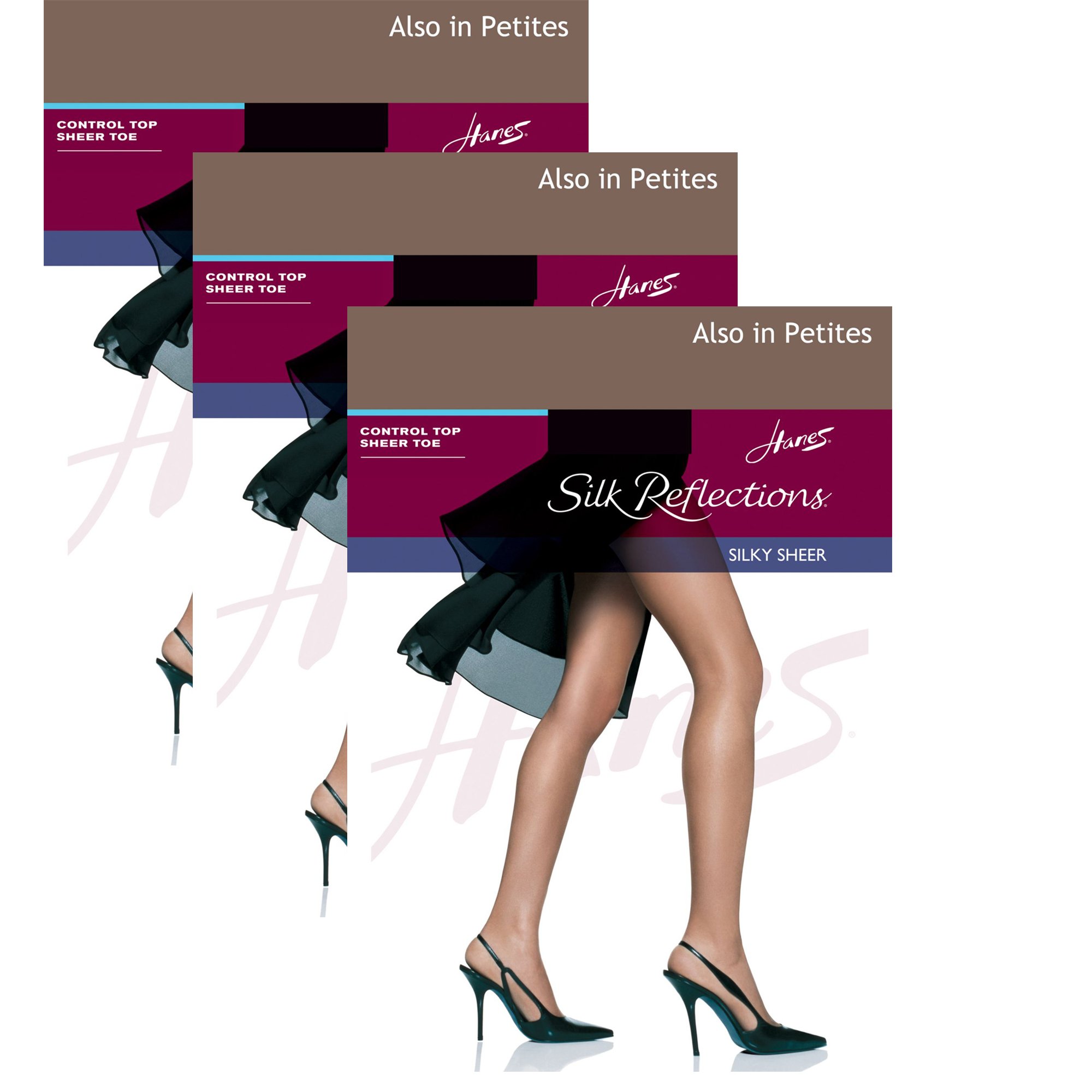 Hanes Womens Set of 3 Silk Reflections Control Top Sheer Toe Pantyhose CD, Quicksilver