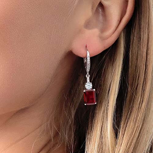 Gem Stone King 925 Sterling Silver Red Garnet Dangle Earrings For Women (5.22 Cttw, Gemstone January Birthstone, Octagon 9X7MM)