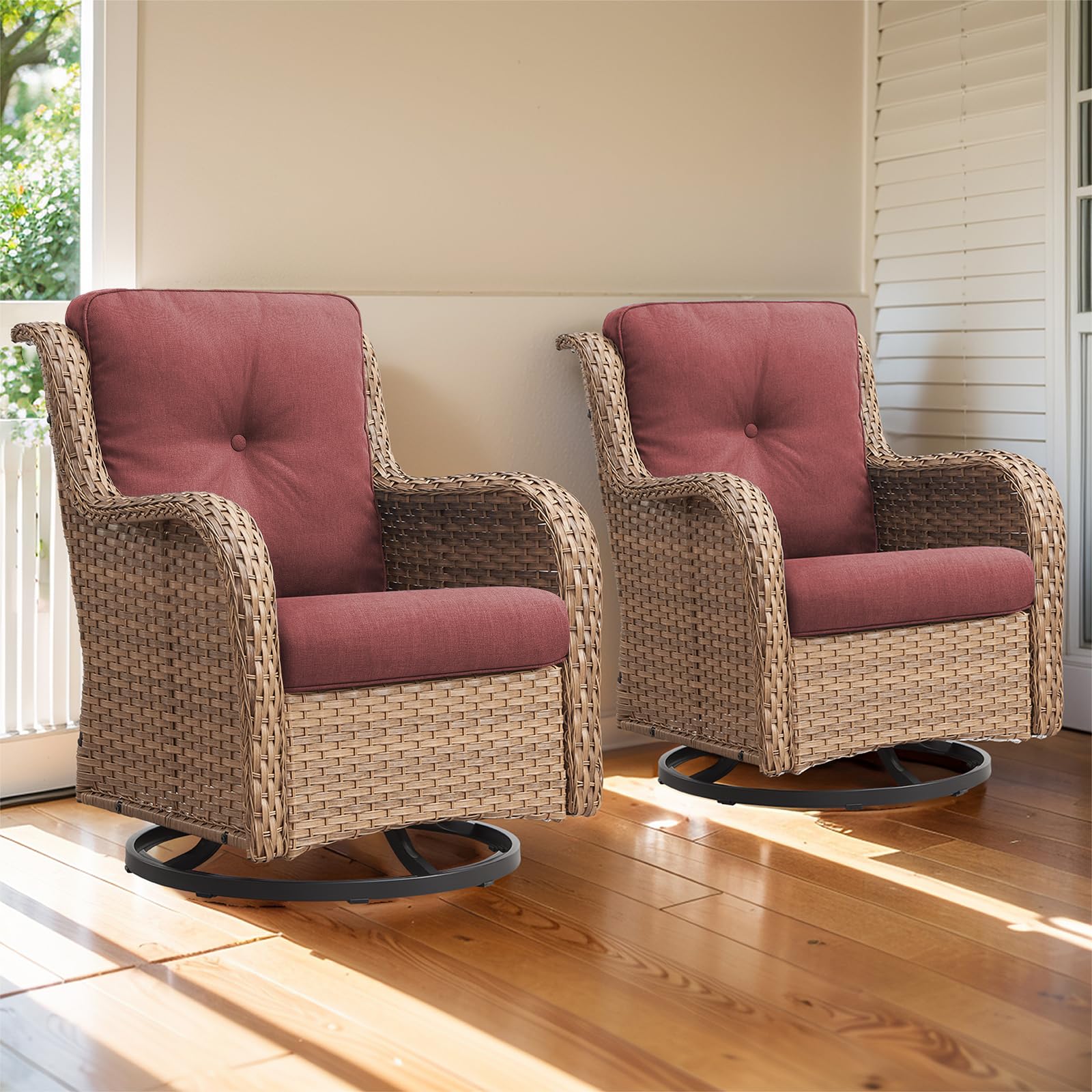 moosprr Swivel Rocker Patio Chairs：2 Pieces Patio Swivel Rocker Chair with Wicker Armrests Patio Swivel Rocking Chairs Outdoor Swivel Rocker Patio Chairs