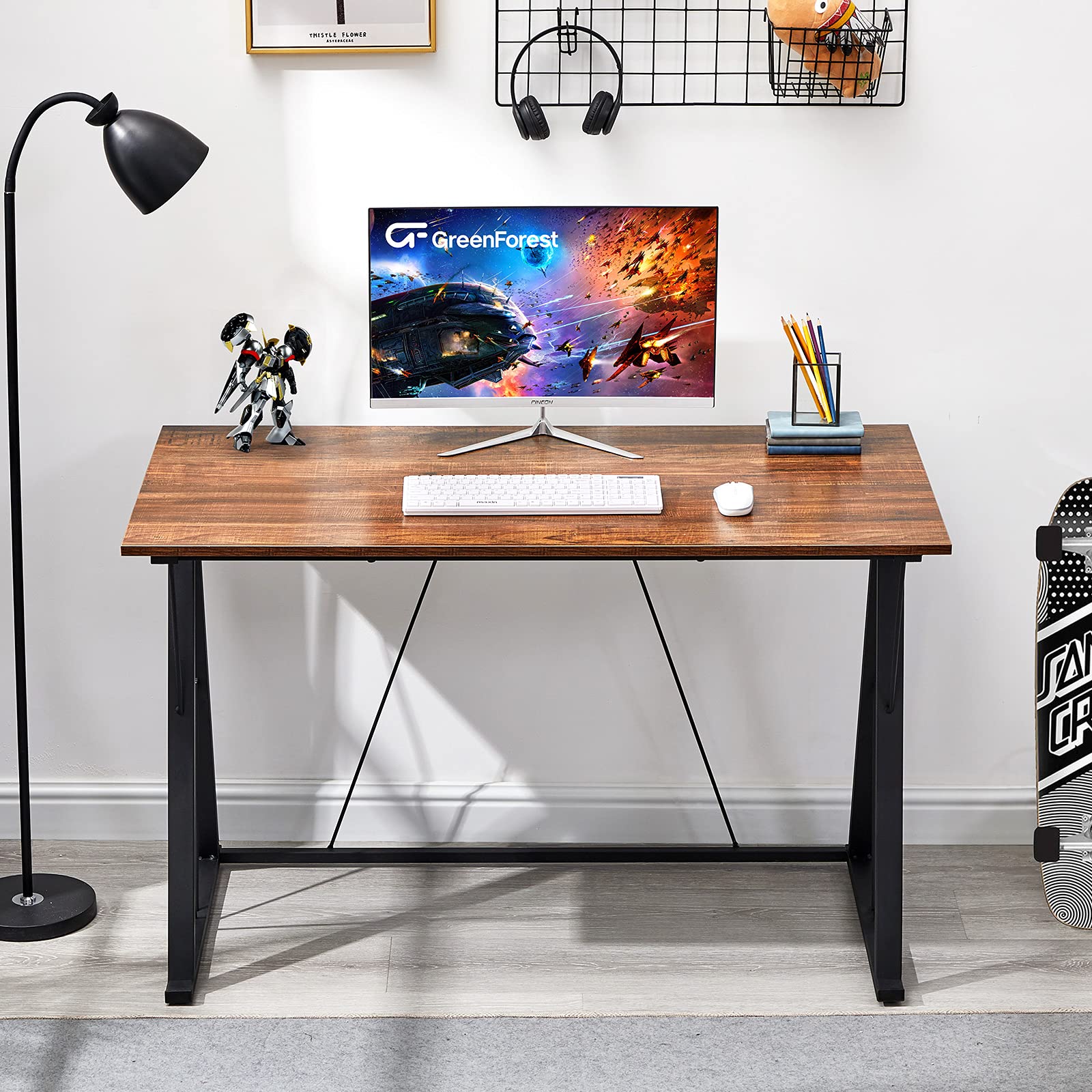 GreenForest Small Computer Desk 47 inches Home Office Desk with Triangle Legs Simple Writing Study Table Laptop Pc Workstation for Students Workers, Walnut