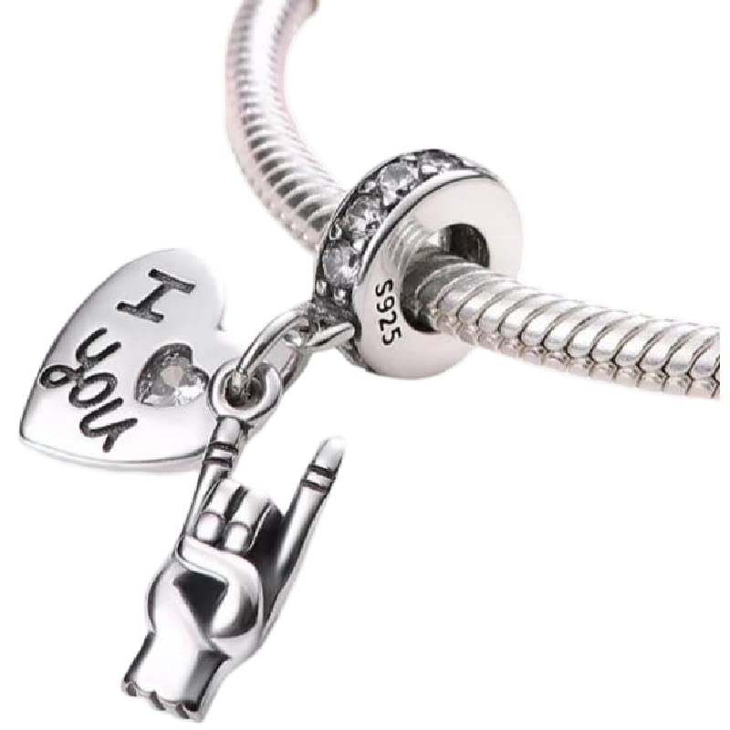 I Love You Sign Language charm for bracelet or necklace 925 sterling silver
