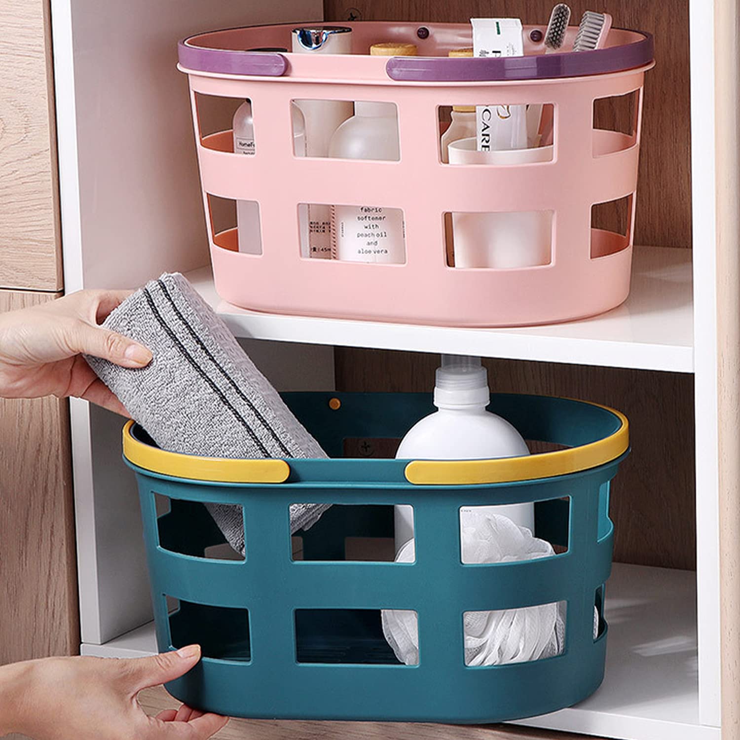 Haundry Plastic Shower Caddy Basket, Bathroom Organizer with Handles, Portable Storage Basket for College Dorm Room Essentials, Pool, Camping, Gym, Beach, Cleaning Supplies, Green