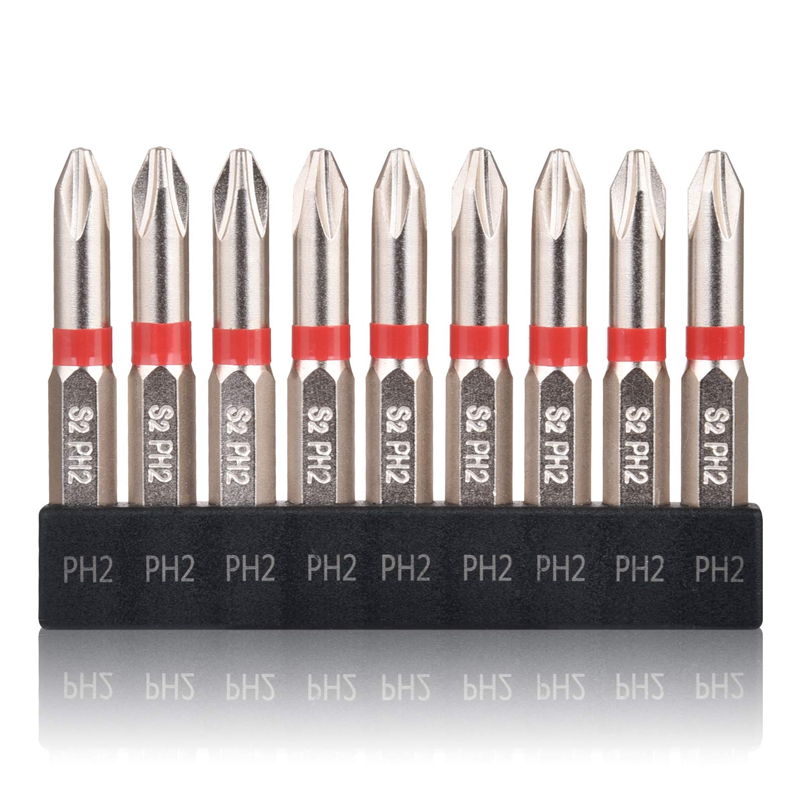 GreaTalent 9PCS S2 Steel Phillips PH2 Impact Driver Bit Set 2inch Screwdriver Bit Set, Impact Rated, 1/4" Hex Shank Magnetic
