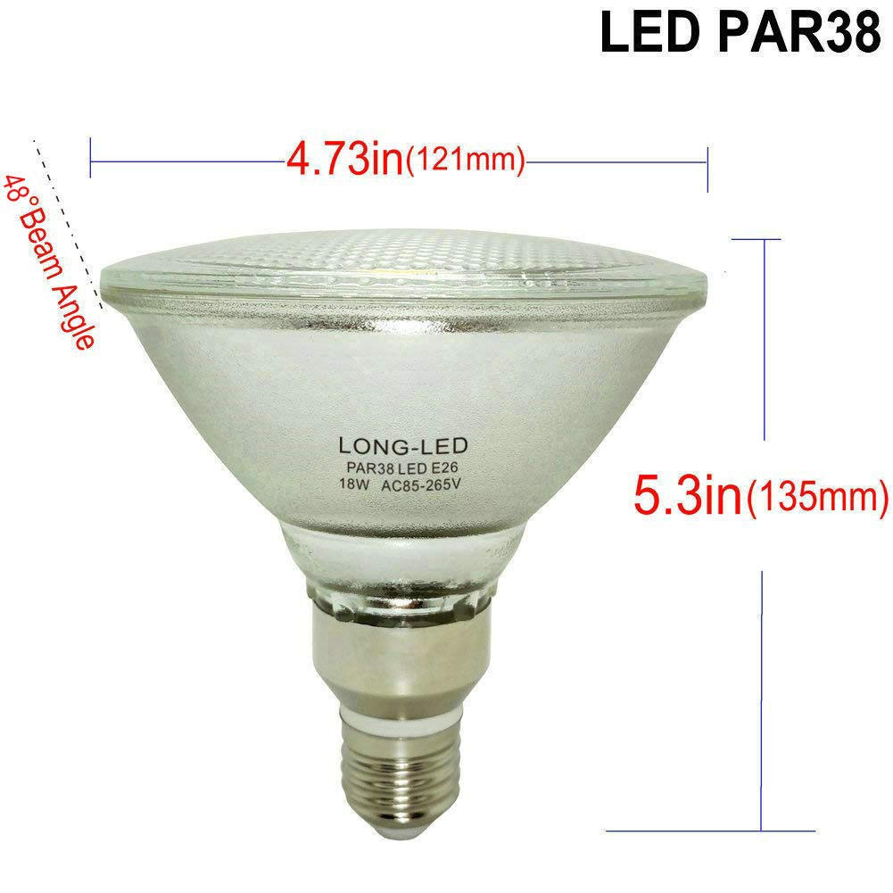Glass Reflector PAR38 LED Bulb,Warm White,Indoor/Outdoor Flood Light,Waterproof,4-Pack,18W=70W-150W Halogen Equivalent,PAR38 LED Soft White Light 2700K-3000K,E26,120V,No-dimmable.
