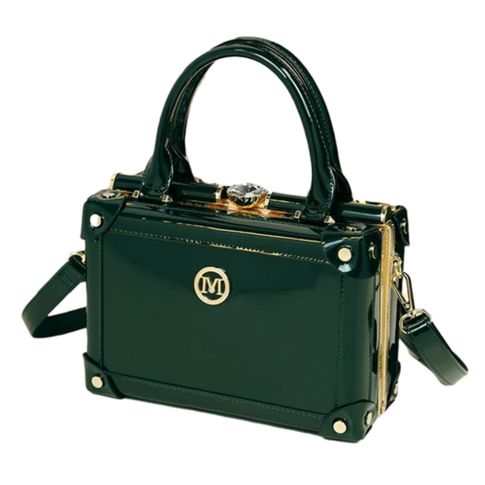 HANSOMFY Fashion Women's Top Handle Satchel Handbags Leather Evening Bag Purses Small Hard Square Box Shoulder Bags (Large Green)