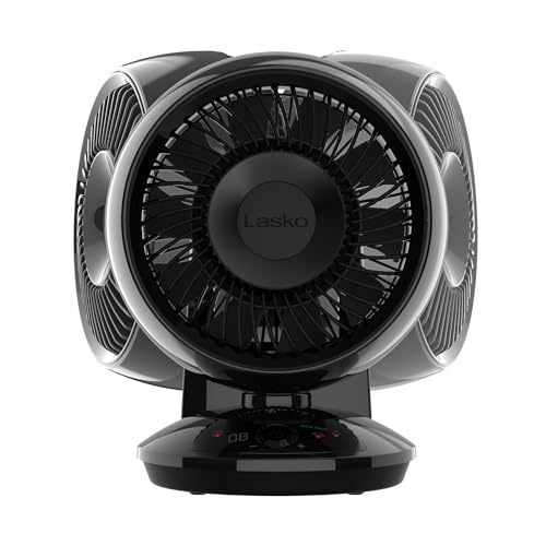 Lasko Whirlwind EcoQuiet Orbital Motion Air Circulator with DC Motor, 12 Speeds, Timer, Dark Mode, Remote Control for Small and Medium Sized Rooms, Black, A12668