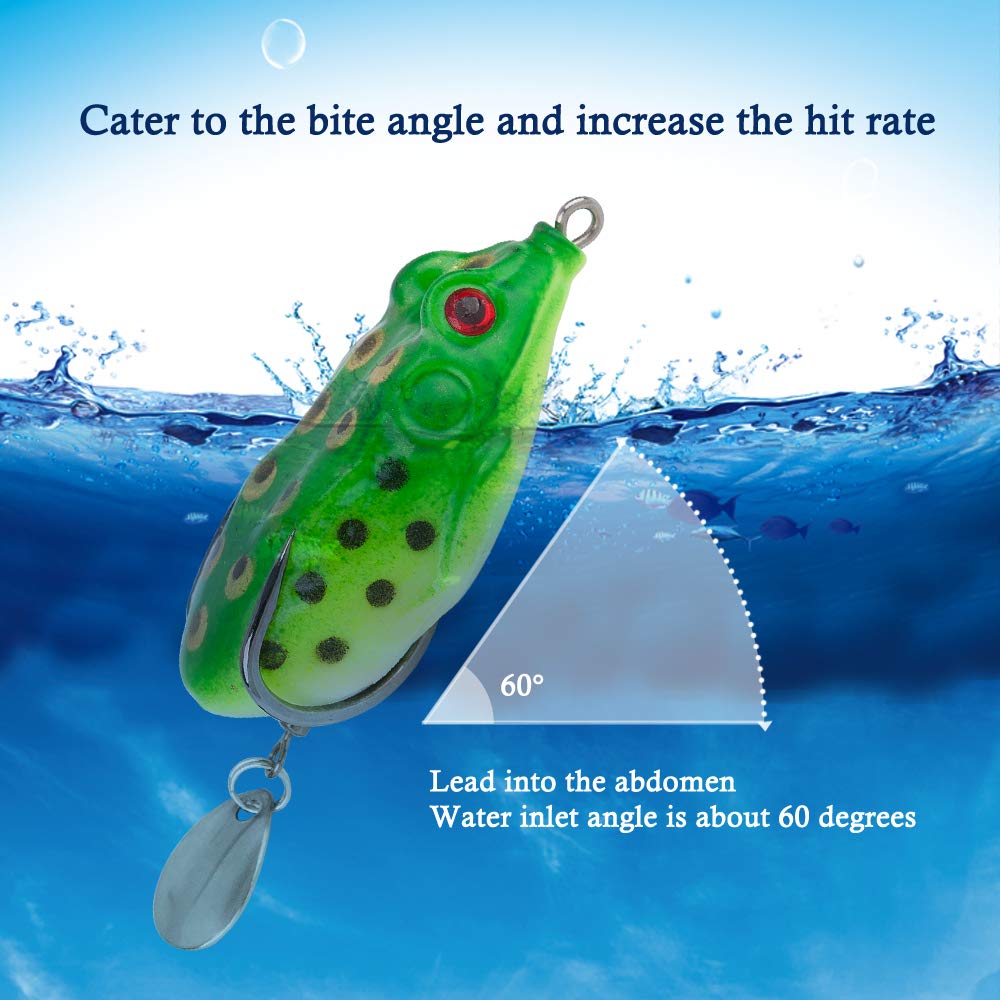 Honicol Fishing Lures for Bass Topwater Frog Lure - Weedless Lures Soft Plastic Fishing Bait, 5pcs Toad Lures with Tackle Box