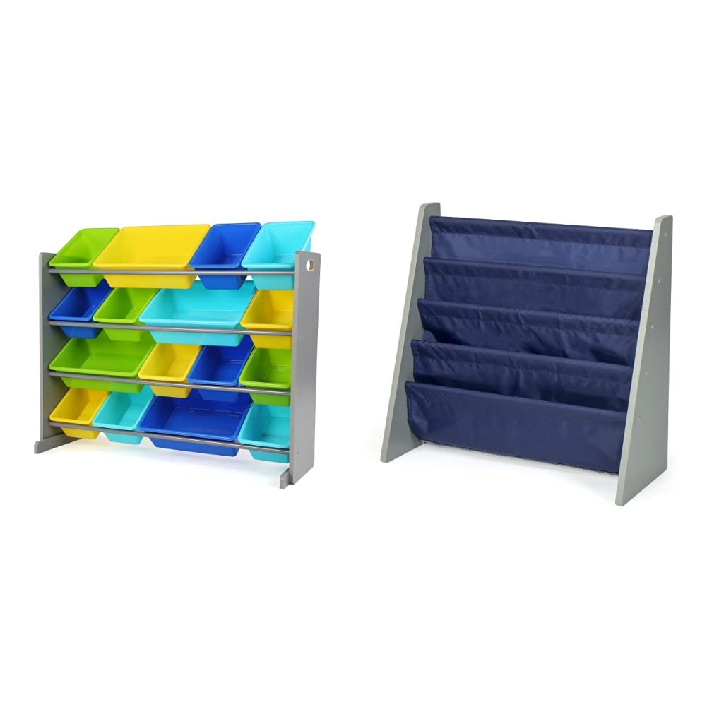 Humble Crew Extra-Large Toy Organizer with 16 Storage Bins and Humble Crew Book 4 shelves Kids Bookshelf