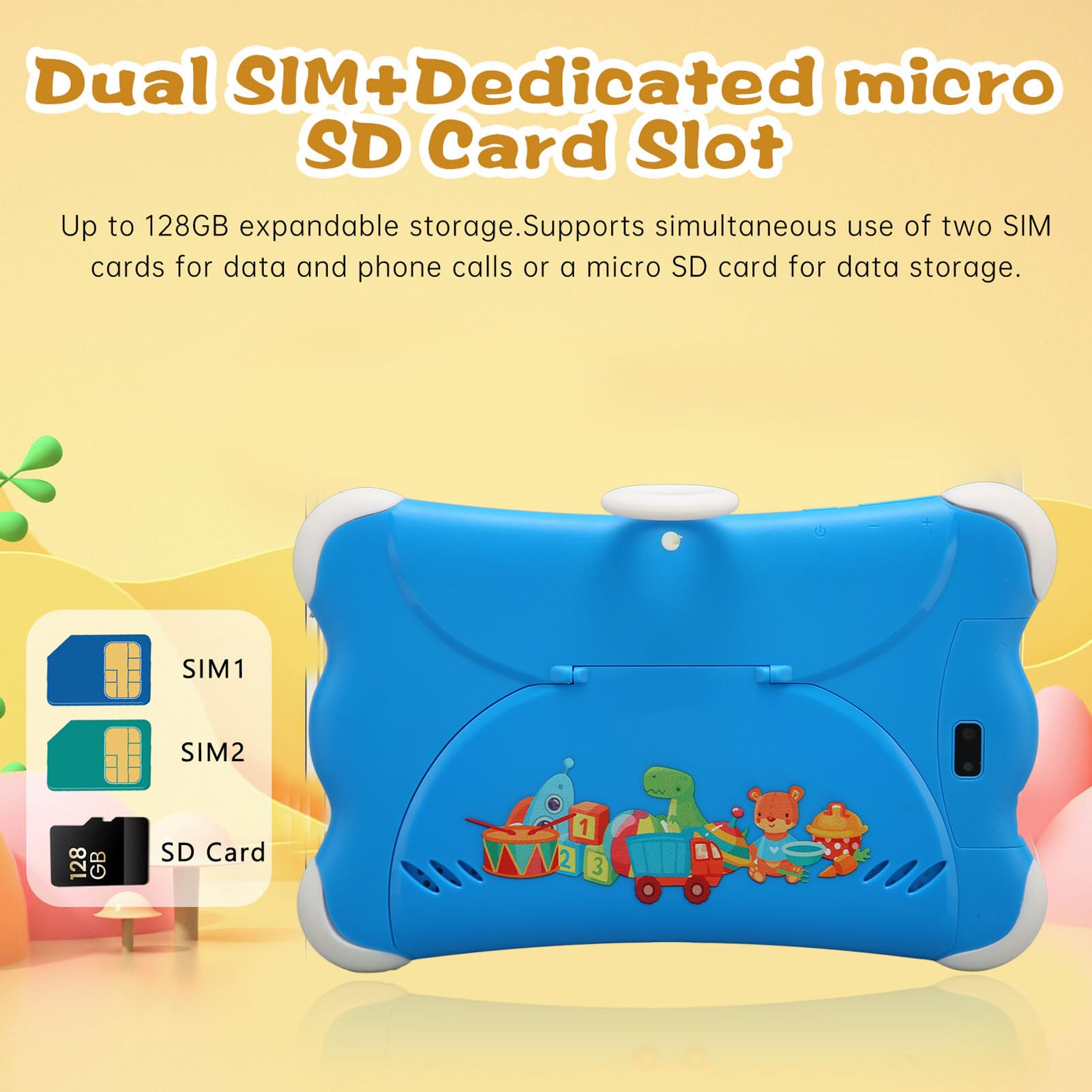 Haofy Toddler 7 Inch Tablet Blue Kids Tablet 3GB RAM 32GB ROM Animation Multifunction MTK6582 CPU Processor 3 Card Slots for Games (US Plug)