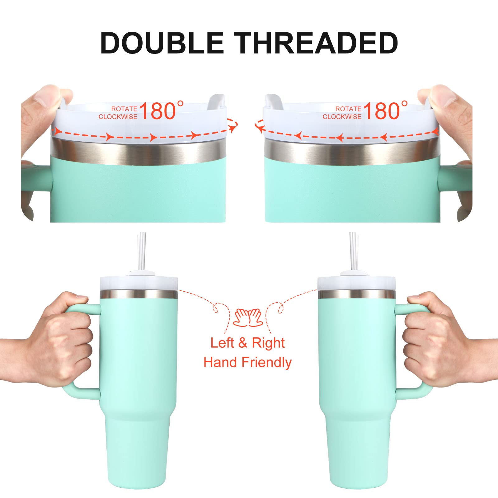 JOZELNK 40oz Tumbler with Handle, Insulated Big Mug wtih Straw and Lid, Stainless Steel Double Wall Vacuum Iced Coffee Cup (Eucalyptus)