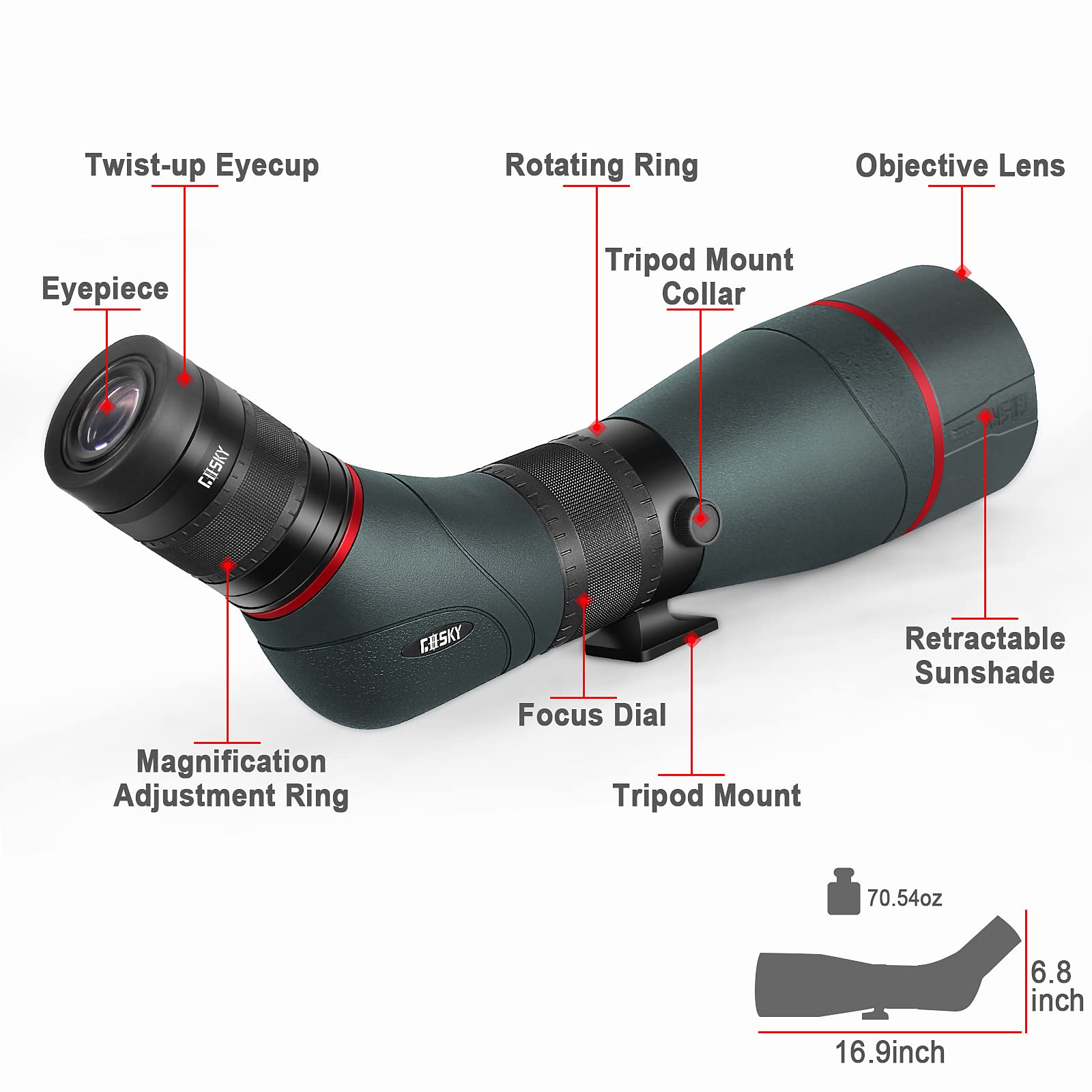 Gosky EagleView Upgrade 20-60x85mm ED Spotting Scope - Ultra High Definition & Extra-Low Dispersion Optics Spotter Scope with Smartphone Adapter