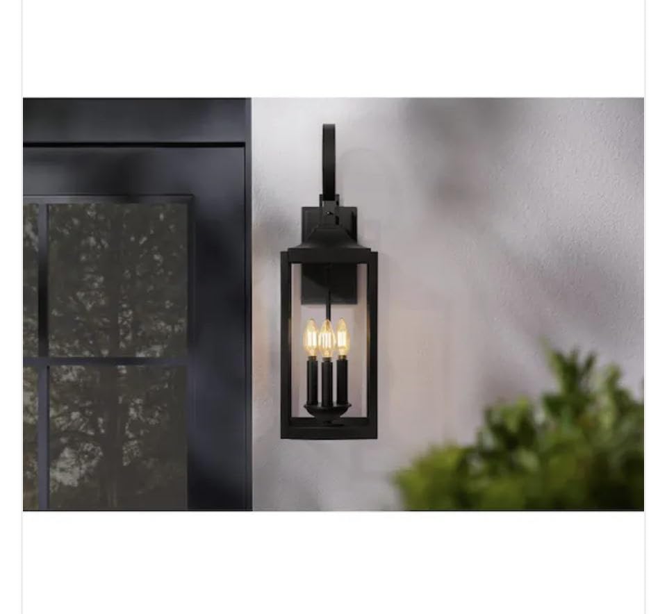 Home Decorators Havenridge 3-Light Matte Black Hardwired Outdoor Wall Lantern Sconce with Clear Glass