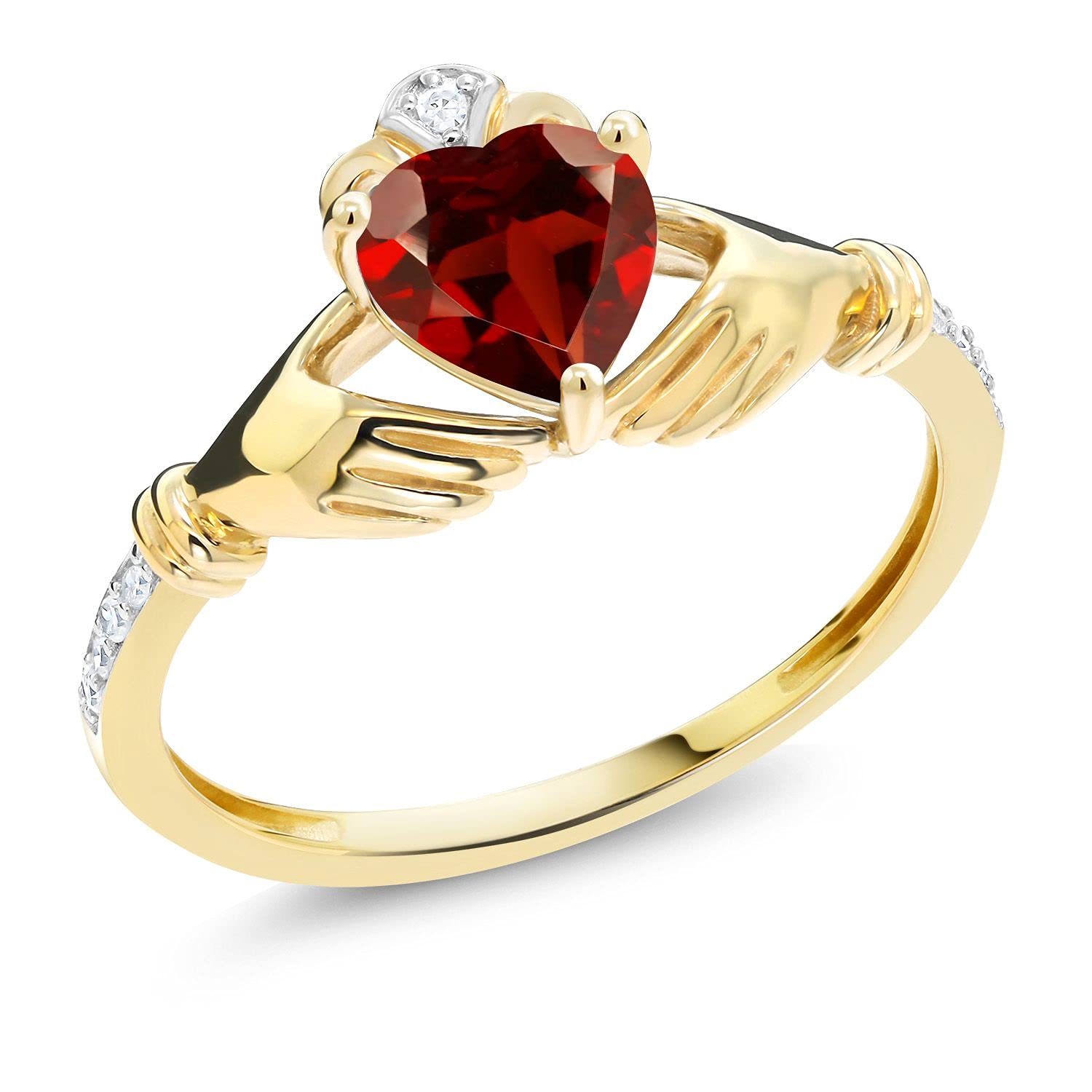 Gem Stone King 10K Yellow Gold Engagement Ring Promise Claddagh Irish Celtic Ring Customized and Personalized Birthstone and Diamond Accent Heart Shape Build Your Own For Her Heart Ring (Size 7)
