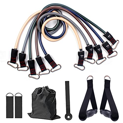 JIAMEI Resistance Bands Set 11 pcs Stackable Up to 500 lbs Adjustable with Heavy Duty Gym Handles Home Gym Outdoor Travel Equipment