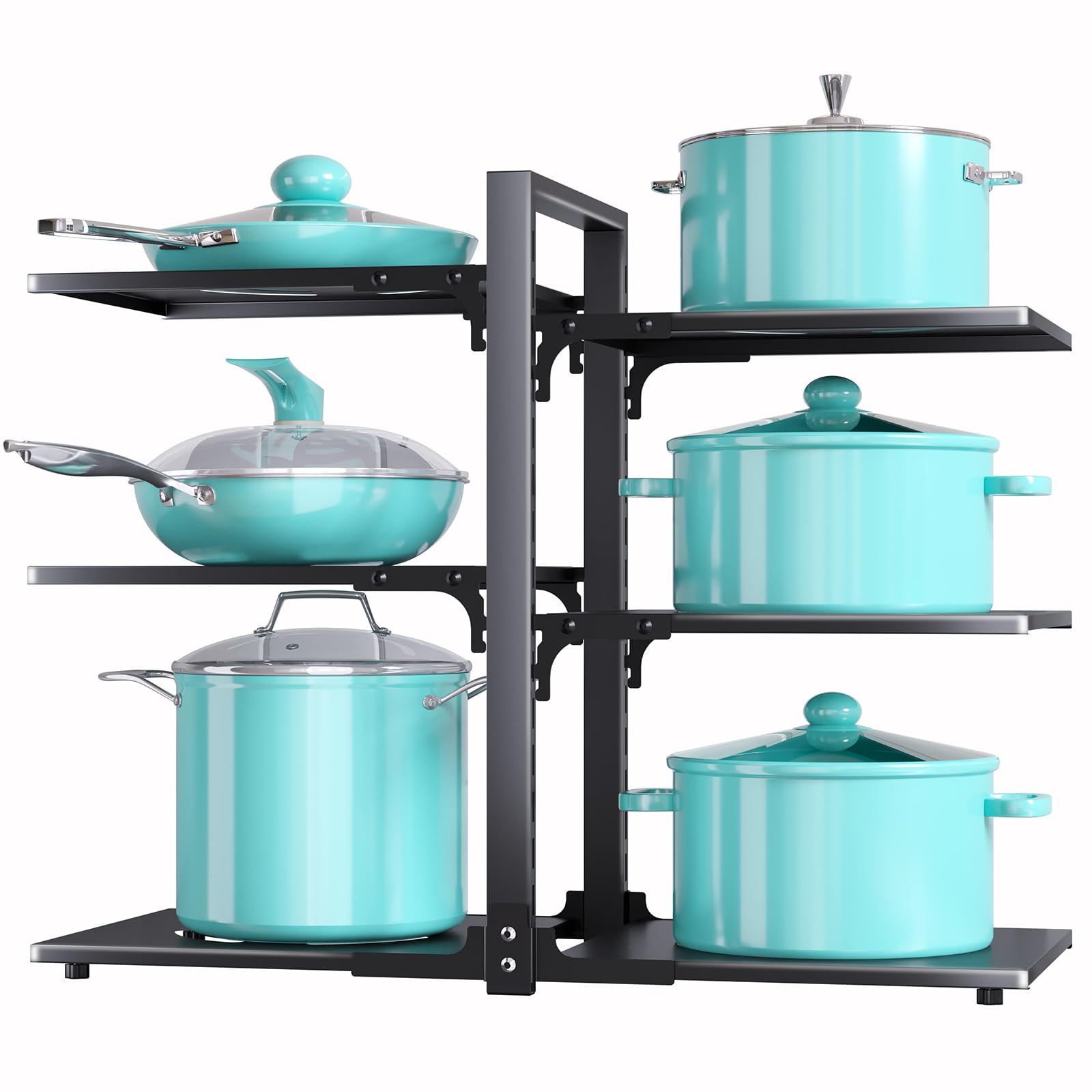 HAOWUJIN Adjustable 6-Tier Pots and Pans Organizer for Cabinet, Black, Iron