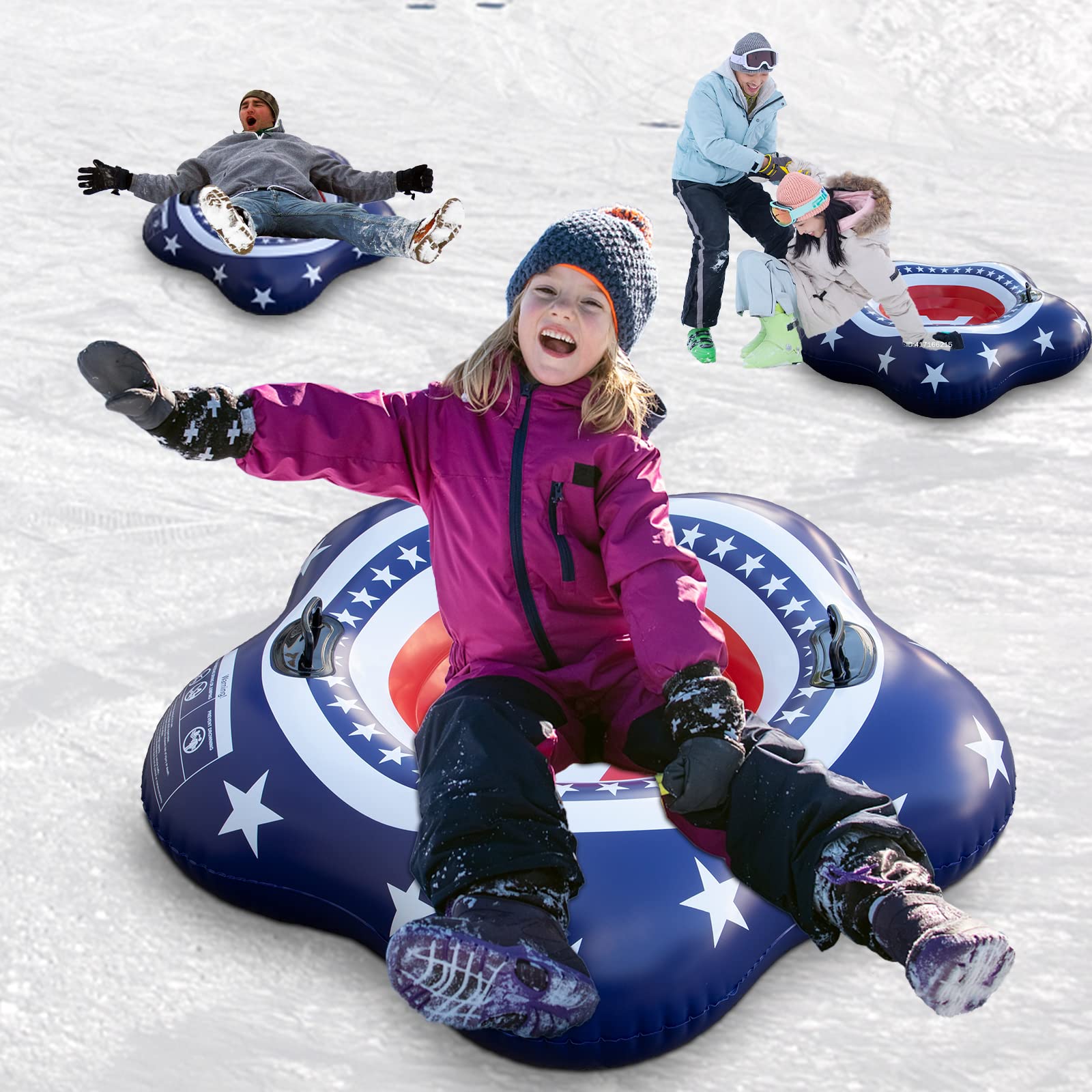 Josen Snow Tubes, Large Inflatable Snow Sleds Heavy Duty Sledding Snowboard with Sturdy Handles for Winter Outdoor Fun