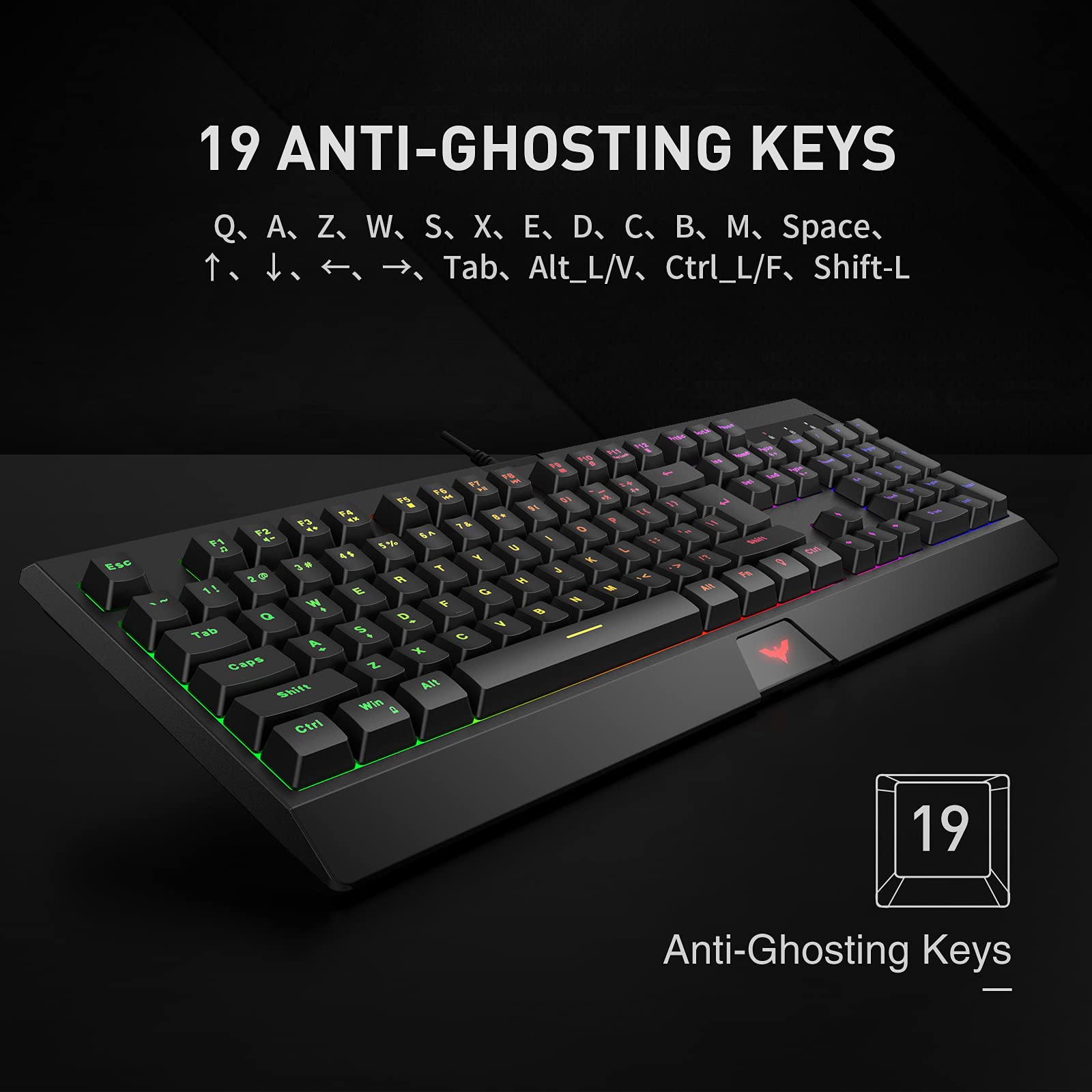 havit Rainbow Backlit Wired Gaming Keyboard 104 Keys Gaming Keyboards LED USB Ergonomic Keyboard for PC Windows Gamers