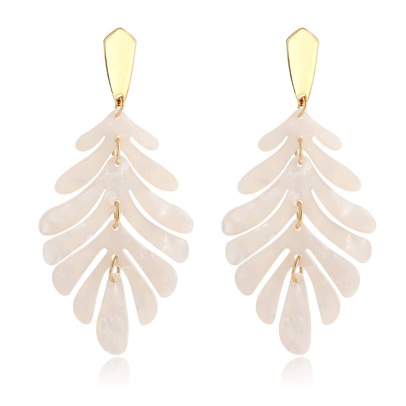 GLBCC Acrylic Leaf Dangle Earrings, White, Brass