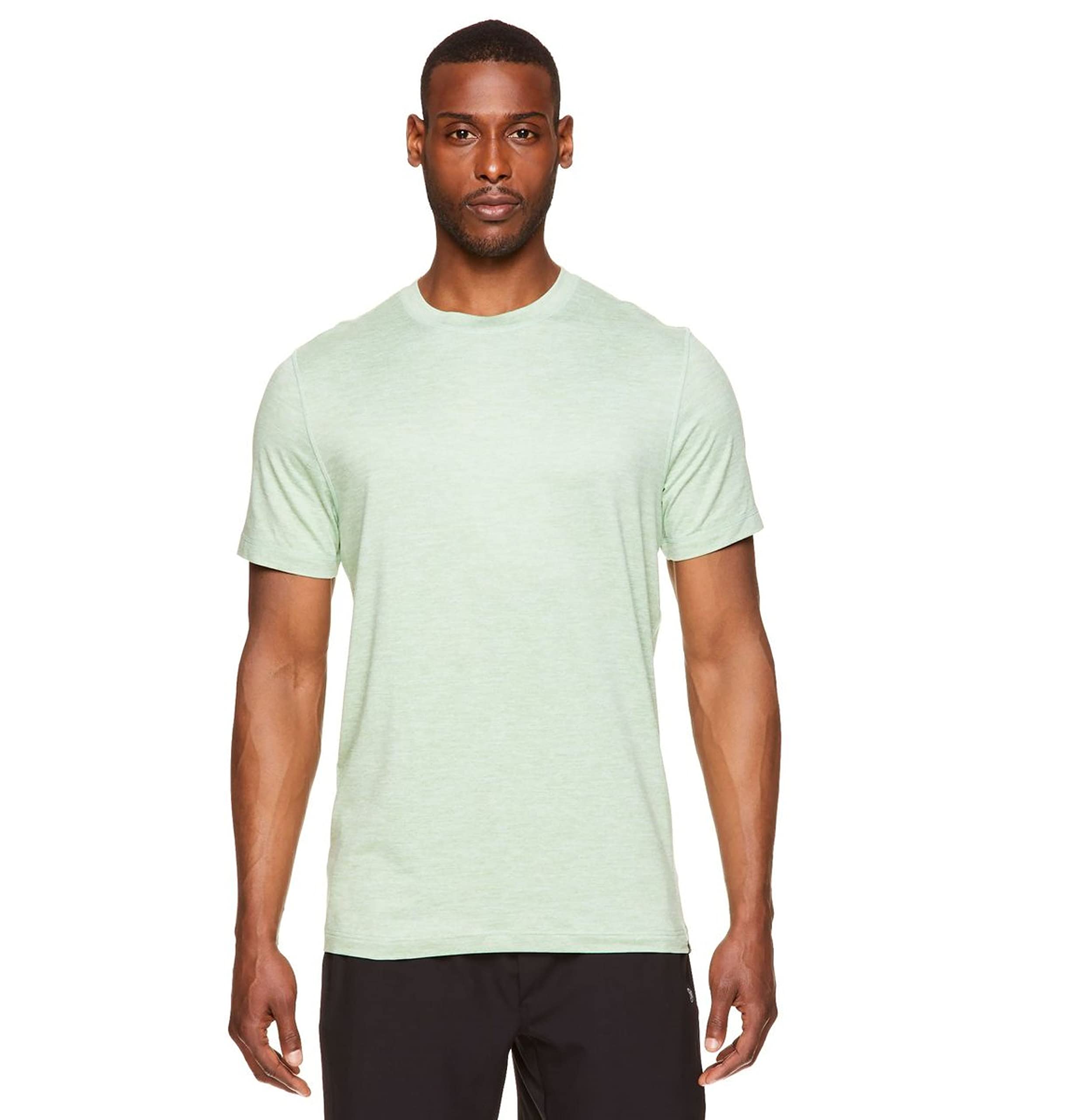 Gaiam Men's Athletic Yoga T-Shirt - Moisture Wicking Gym Training and Workout Shirt - Everyday Dusty Green Heather, Medium