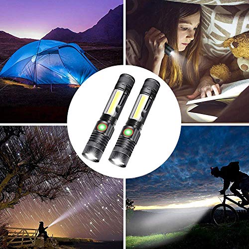 iToncs LED Rechargeable, 1000 Lumens Super Bright Magnetic Flashlight with COB Work Light, Waterproof, 4 Modes, Pocket Tactical Flashlights for Outdoor Camping Emergency 2 Pack No Battery
