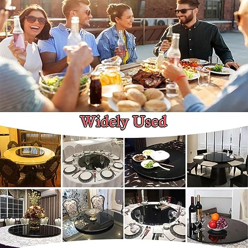 Heavy Duty Lazy Susan Turntable，Tempered Glass Serving Plate, Round Dining Table Centerpiece, Large Tabletop Rotating Tray (Color : Black, Size : 60cm/24in)
