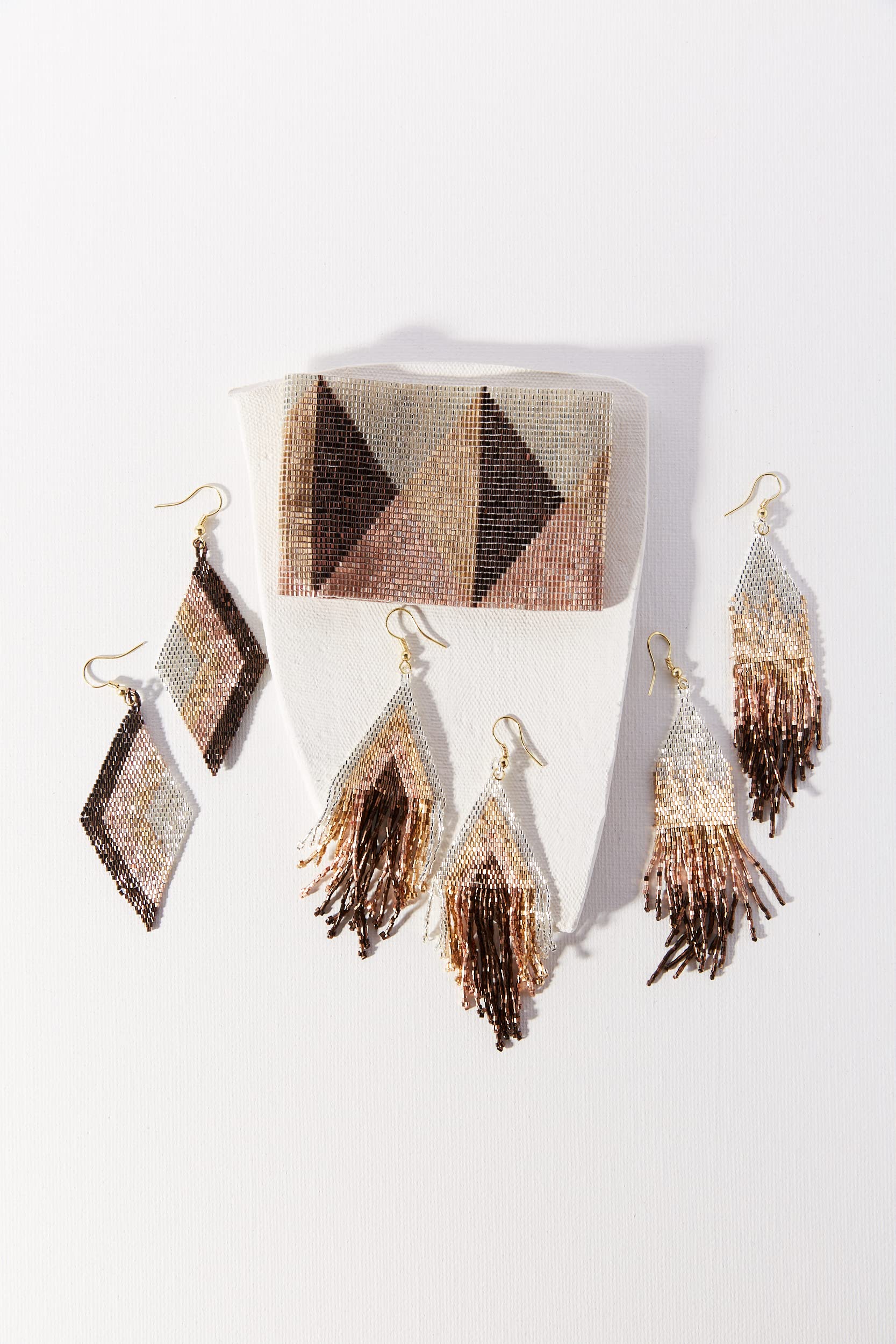 INK + ALLOY Women's Luxe Stretch Beaded Cuff Bracelet Handmade Jewelry for the Modern Bohemian (Mixed Metal Triangle)