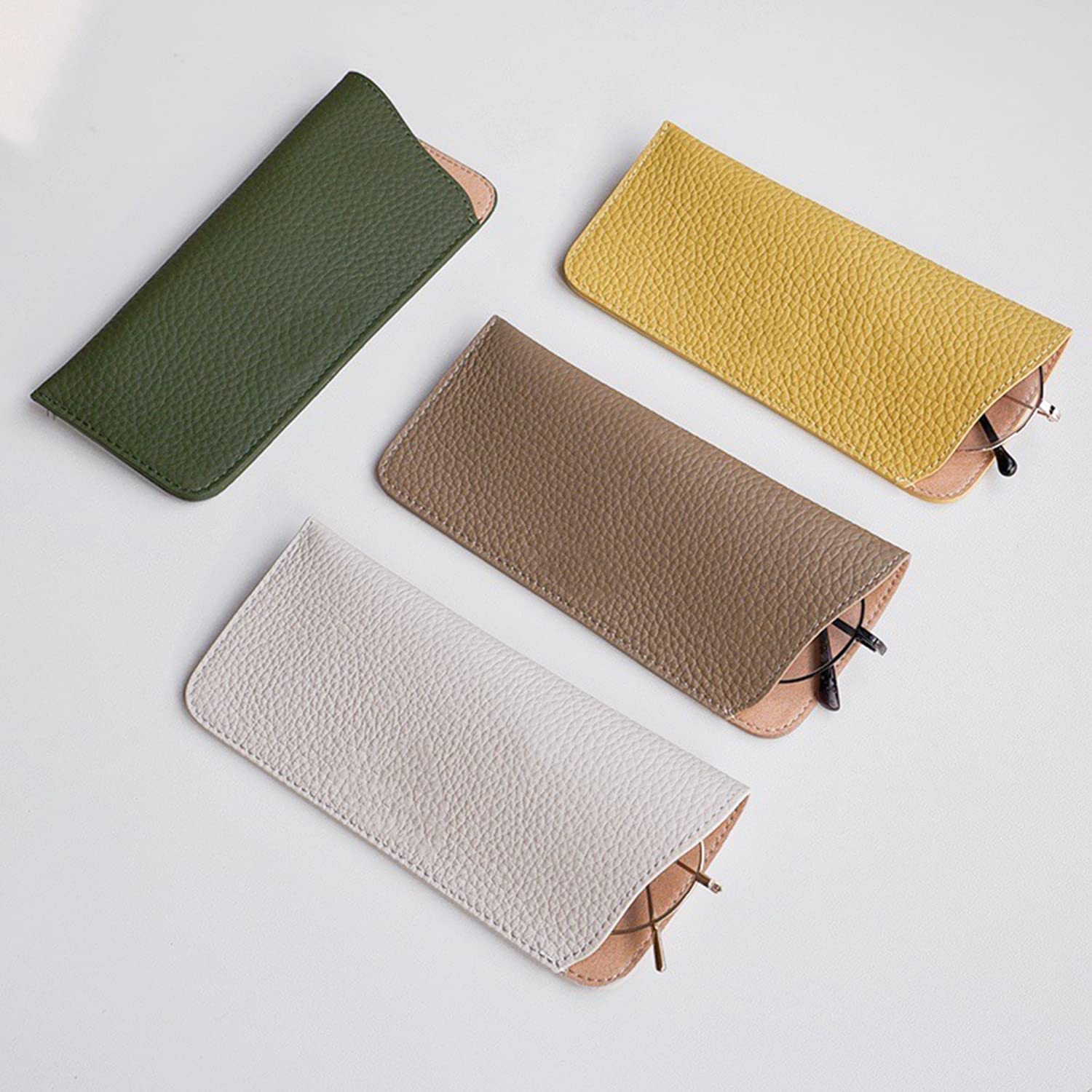 K Luxury Women's Eyeglass Case Leather Soft Holder Pocket Cases Slim Travel Pouch for Sunglasses Eyeglasses Readers (Beige)