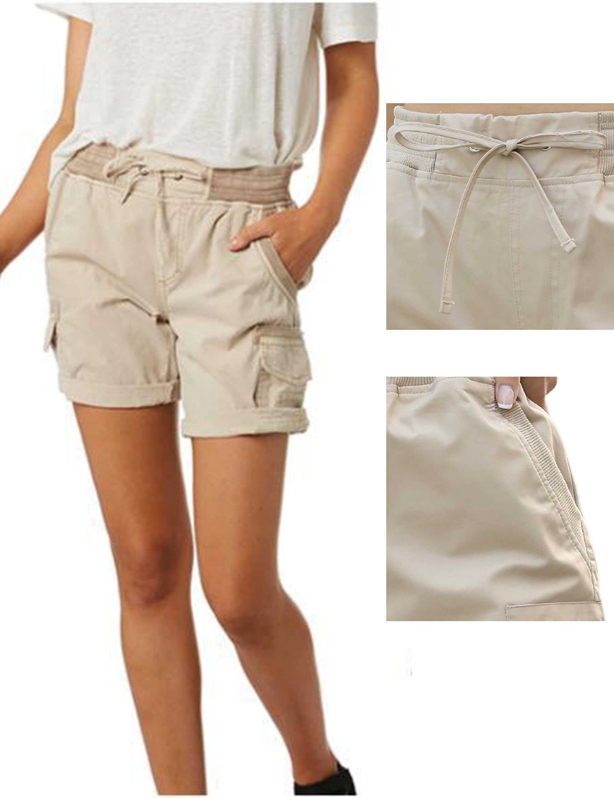 Hooever Women's Hiking Cargo Shorts with 6 Pockets Outdoor Summer High Waist Bermuda Shorts (Khaki-M)