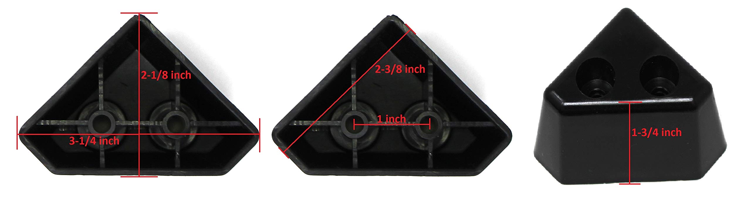 JSP Manufacturing 4 Pack of Black Plastic Furniture Triangle Corner Legs - Sofa Couch Chair