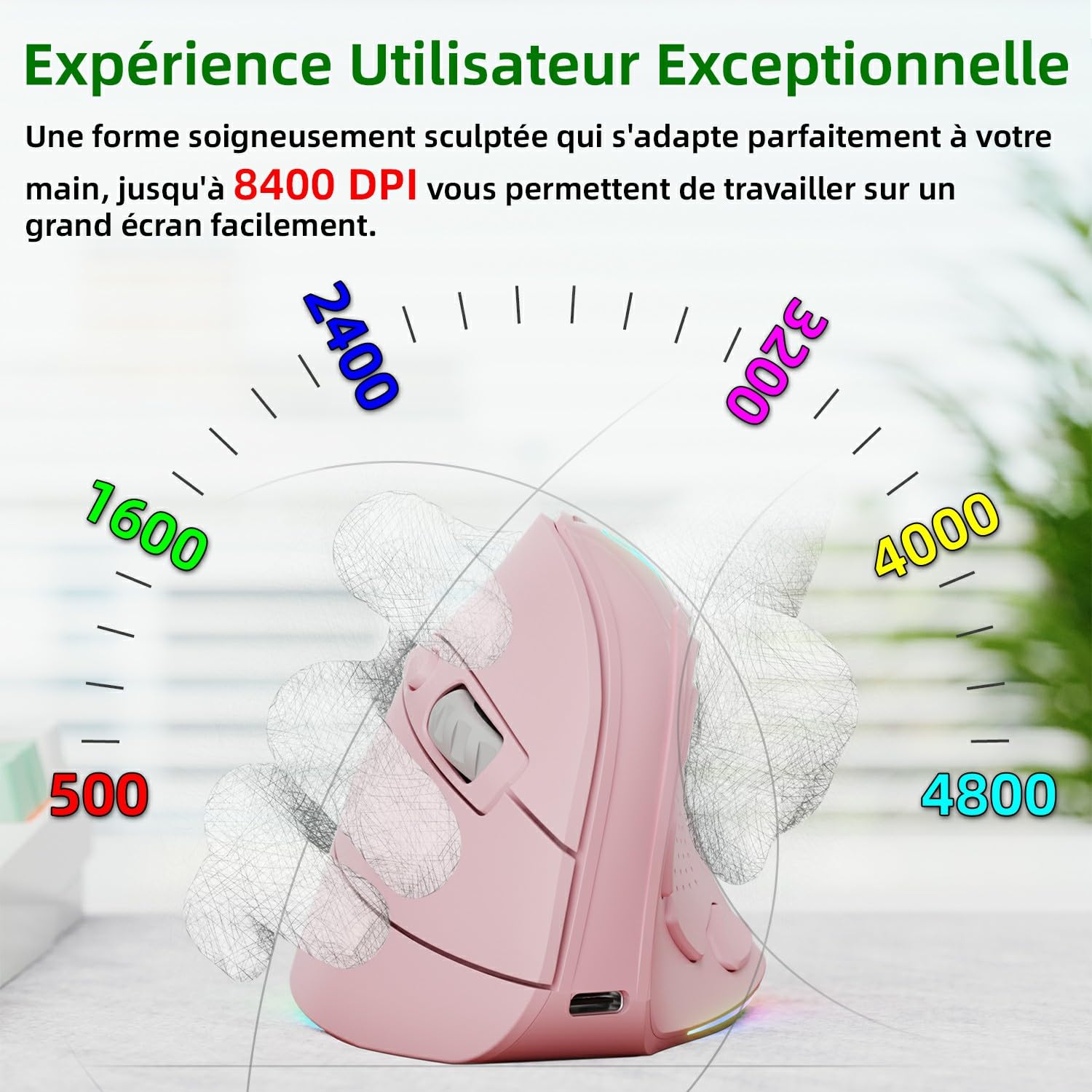 IFYOO 2.4G and BT 5.1 Dual Mode RGB Rechargeable Wireless Vertical Ergonomic Mouse, 5 Side Buttons, Max 4000 DPI, for PC Computer Notebook Laptop, for Windows 11 10, Mac iPad OS, Android - Pink