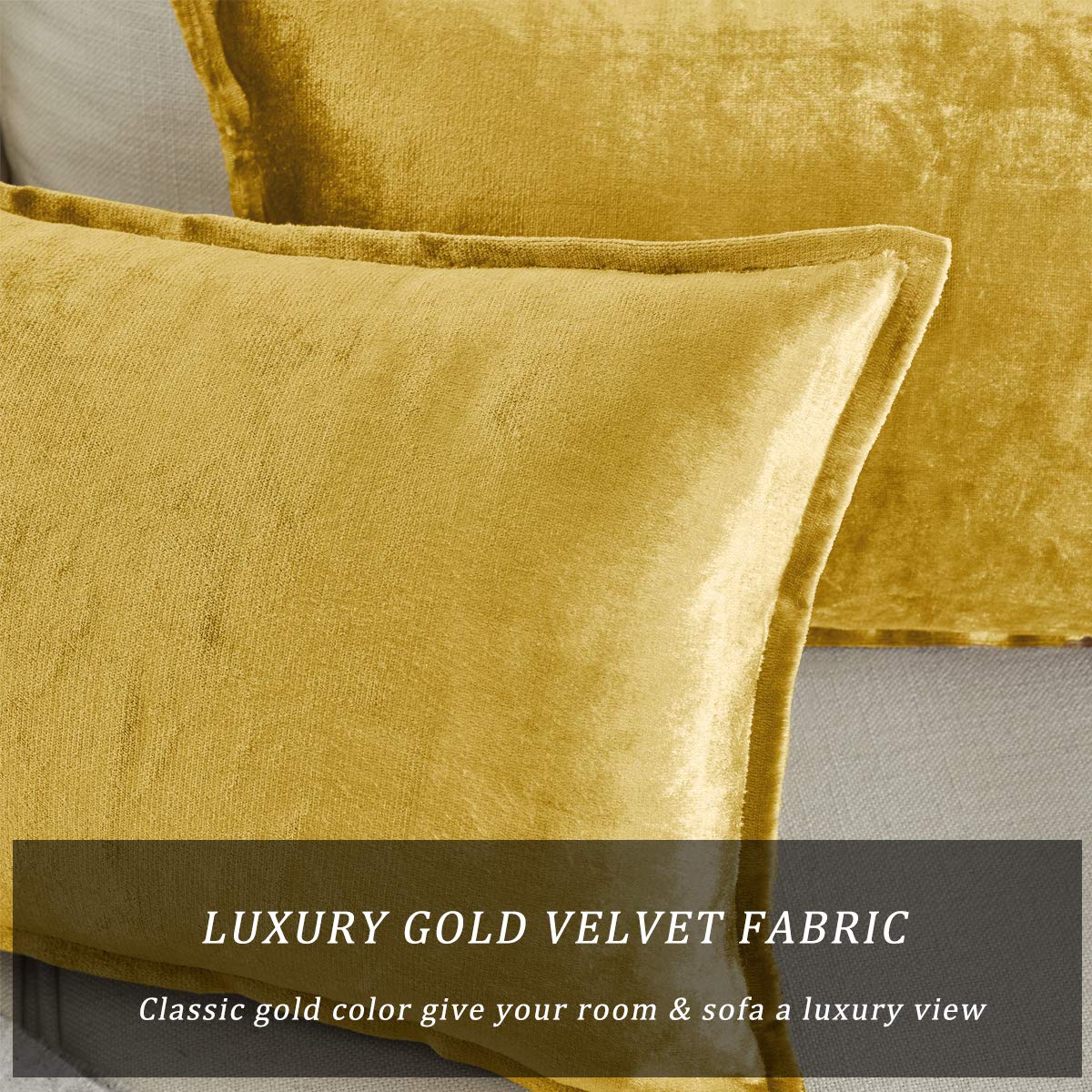 GIGIZAZA Gold Velvet Decorative Lumbar Throw Pillow Covers 12x20 Oblong Couch Sofa Pillow Covers Pack of 2