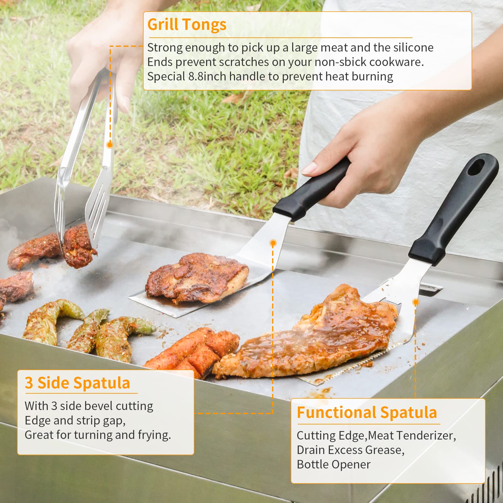Griddle Accessories Kit for Blackstone, 20pcs Multifunctional Stainless Steel Griddle Tools Set for Flat Top, Cast Iron, Griddle Set with Spatula, Scraper, Hooks for Teppanyaki & Gas Grill Outdoor