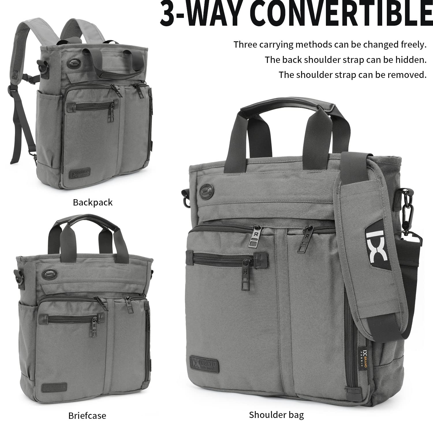 INOXTO Men’s Messenger Bag 3 in 1 Convertible Backpack Briefcase Bag Business Office Bag for Men, Laptop Shoulder Bag (Grey)