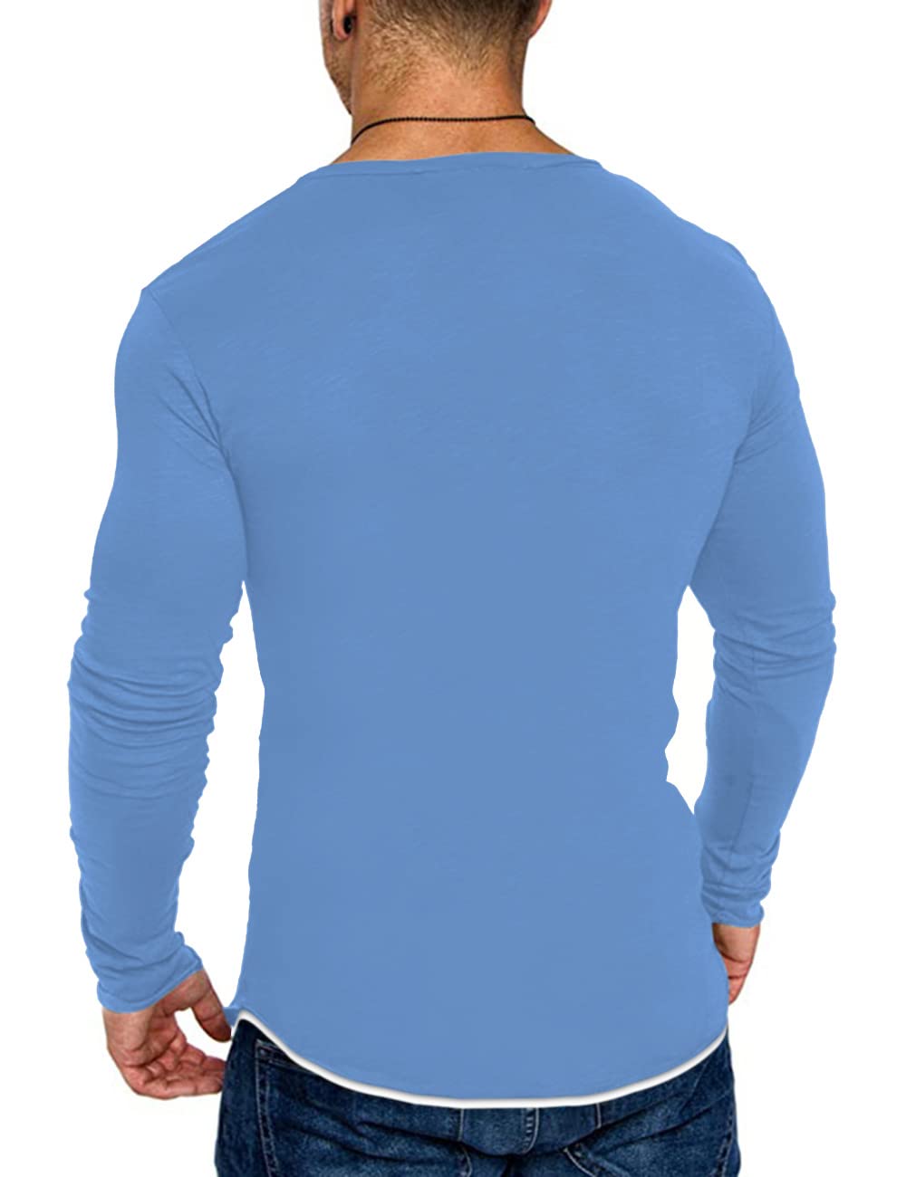 iWoo Mens V Neck Sweater Long Sleeve T Shirts Gym Bodybuilding Tee Shirt Pullover Tops Basic Undershirt Tees Blue L