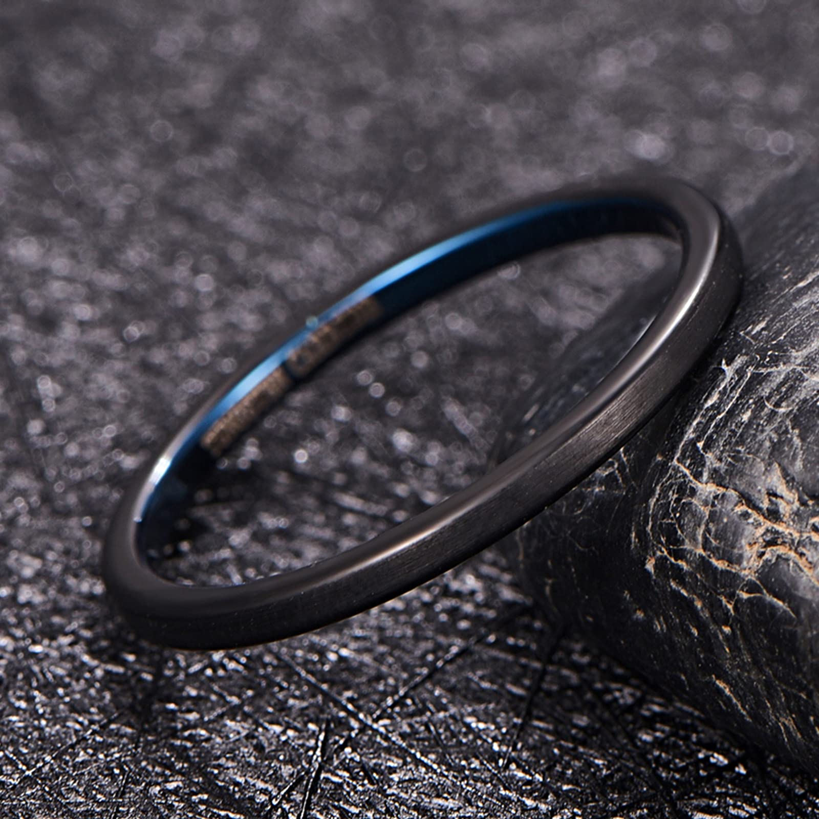GALANI 2mm Tungsten Carbide Ring for Women Tungsten Wedding Ring Blue&Black Thin Engagement Propose Promise Ring Comfort Fit Size 8