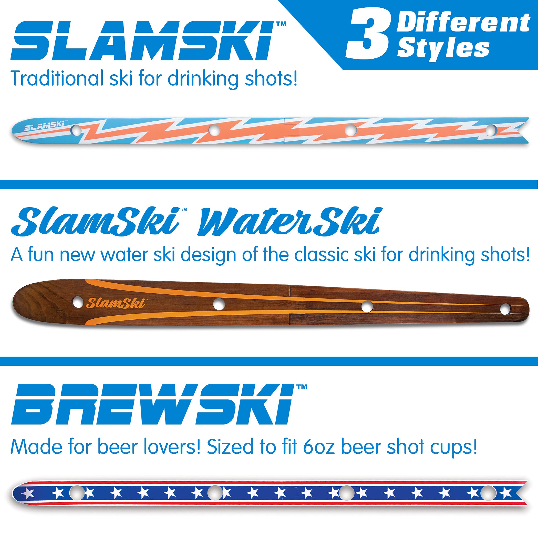 GoPong Slamski - Retro and Vintage Wood Design 4 Person Drinking Ski with 50 Plastic Shot Glasses